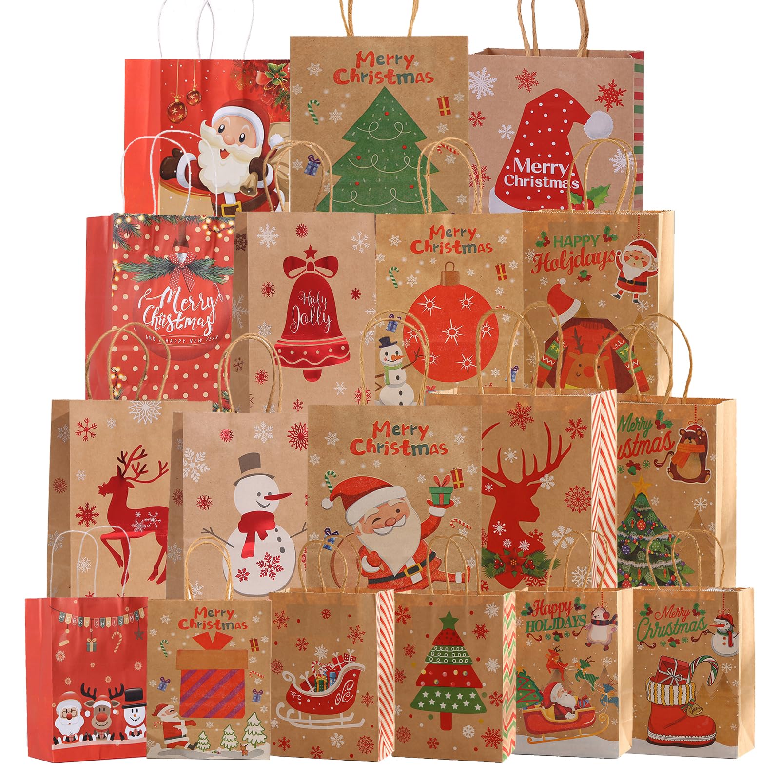 Christmas Gift Bag 18 Christmas Kraft Gift Bags for Holiday Paper Gift ...