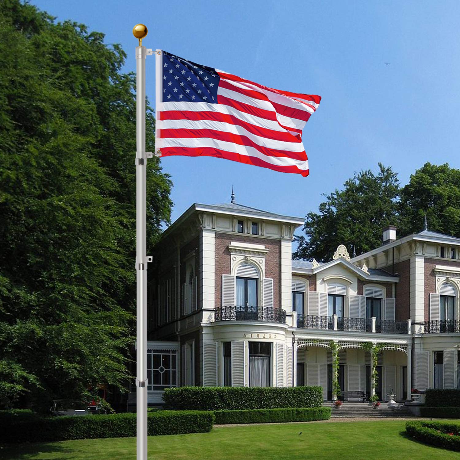 20FT Telescoping Flag Poles Kit,Heavy Duty 16 Gauge Aluminum Telescopic ...