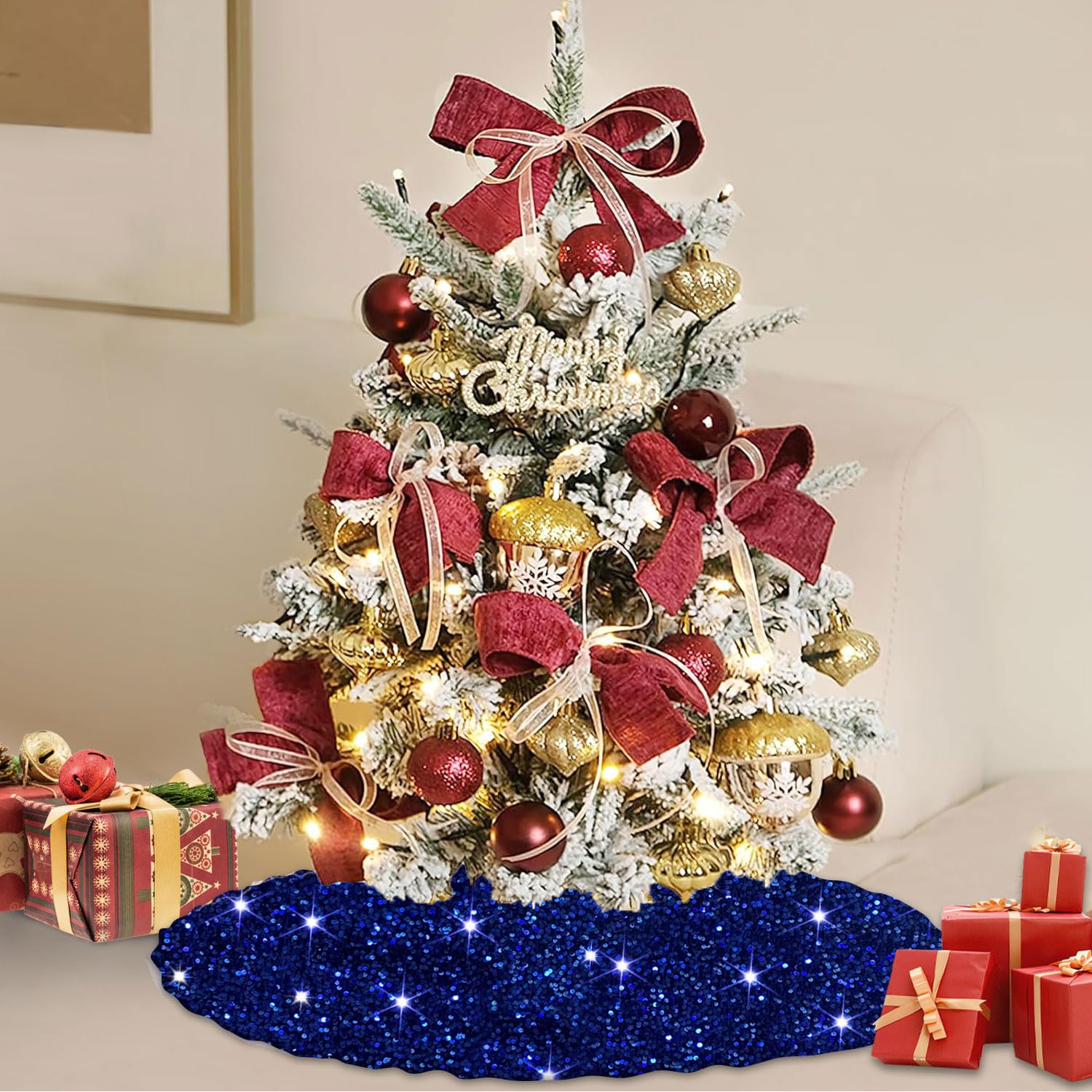 Snapklik.com : Blue Tree Skirt 21 Inch Sequin Christmas Tree Skirts For ...