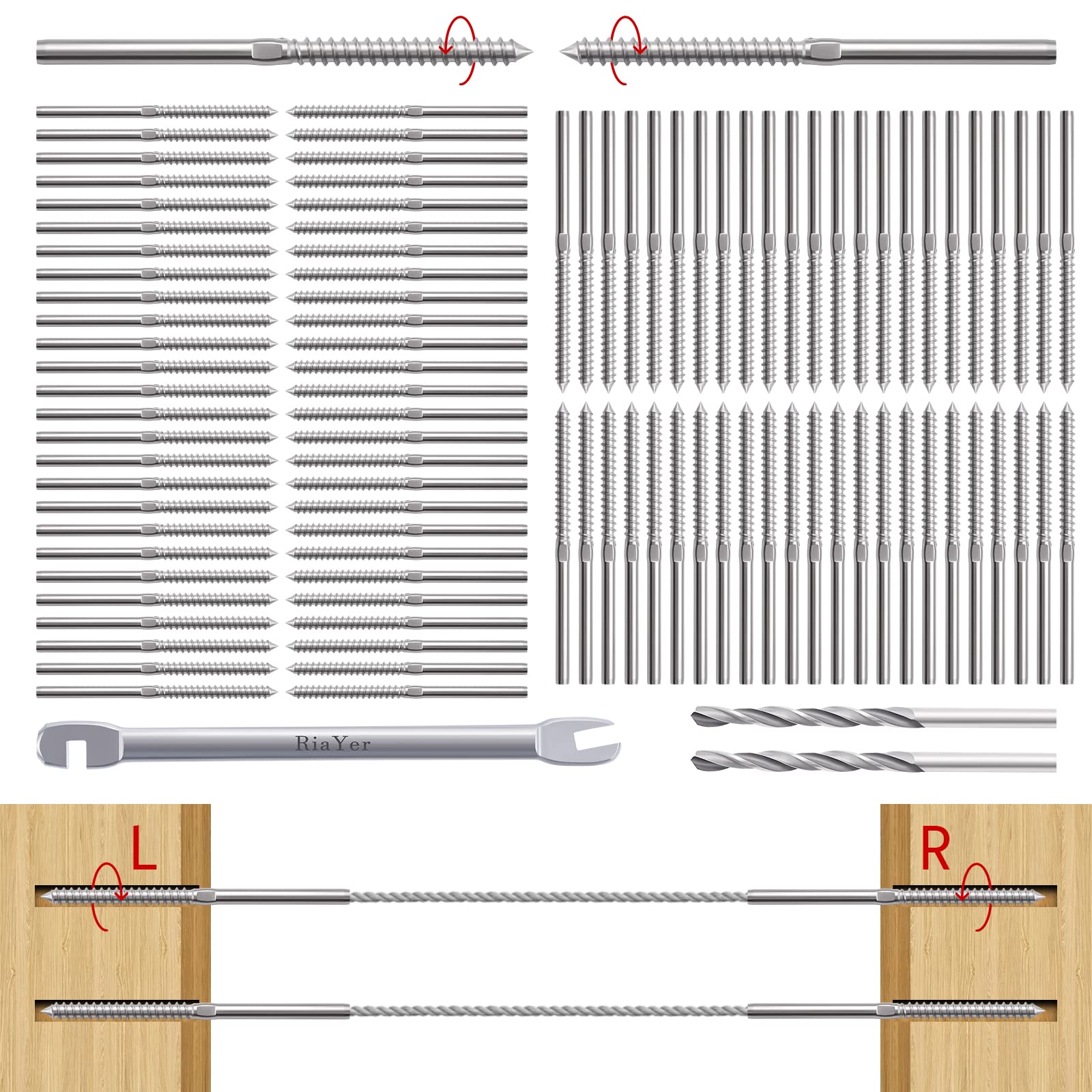 Snapklik.com : 100 Pack Swage Lag Screws Left & Right Handed ThreadT316 ...