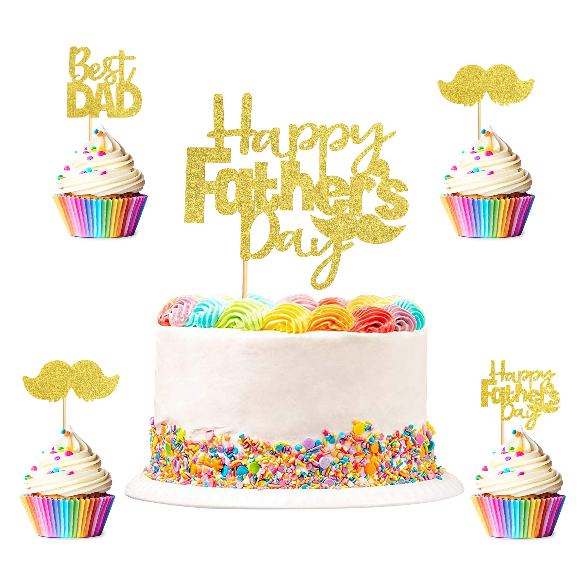 Snapklik.com : UNIMALL Pack Of 25 Gold Glitter Best Dad Beard Cupcake ...