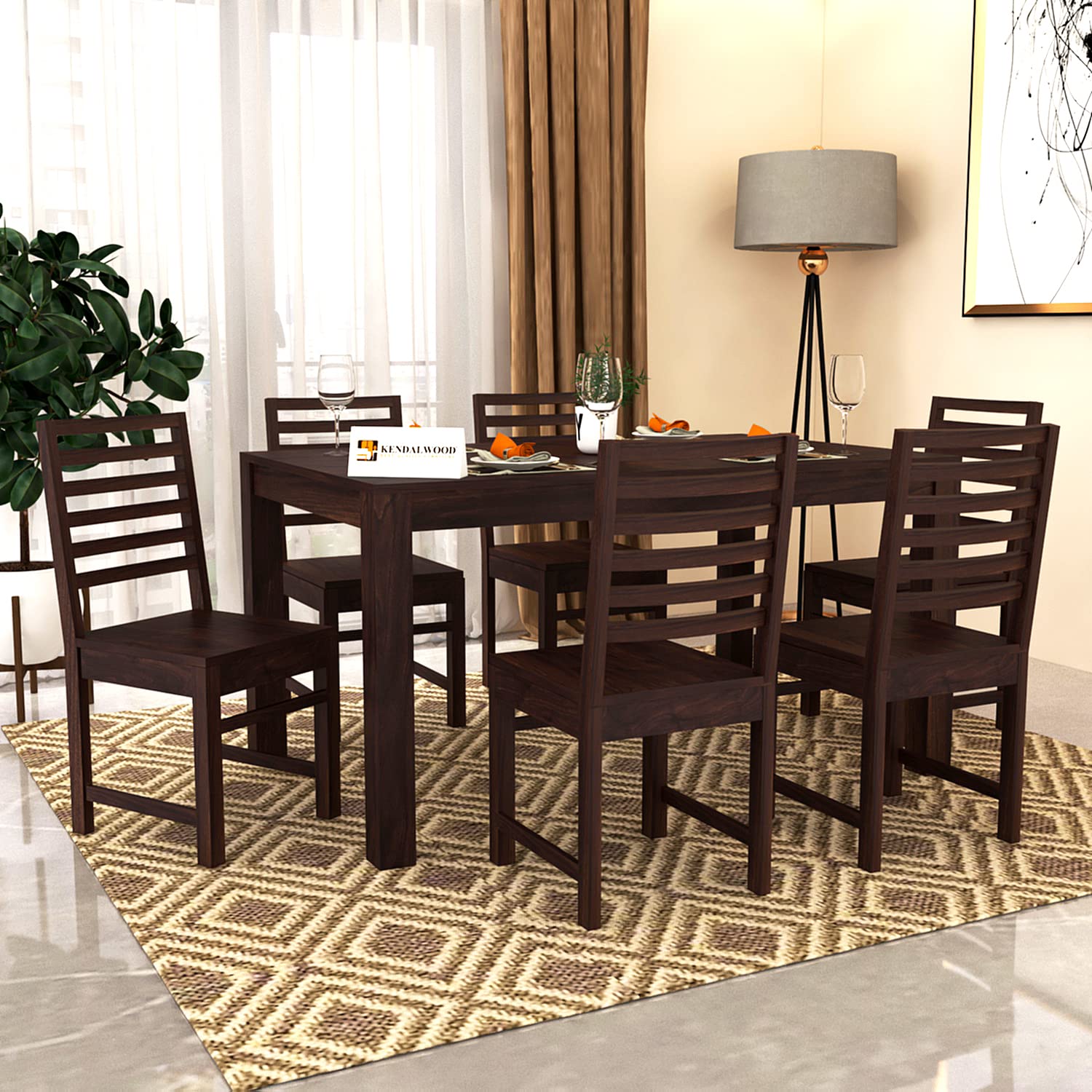 KENDALWOOD™ Furniture Sheesham Wood Dining Table(57x35 Inch) with 6 ...