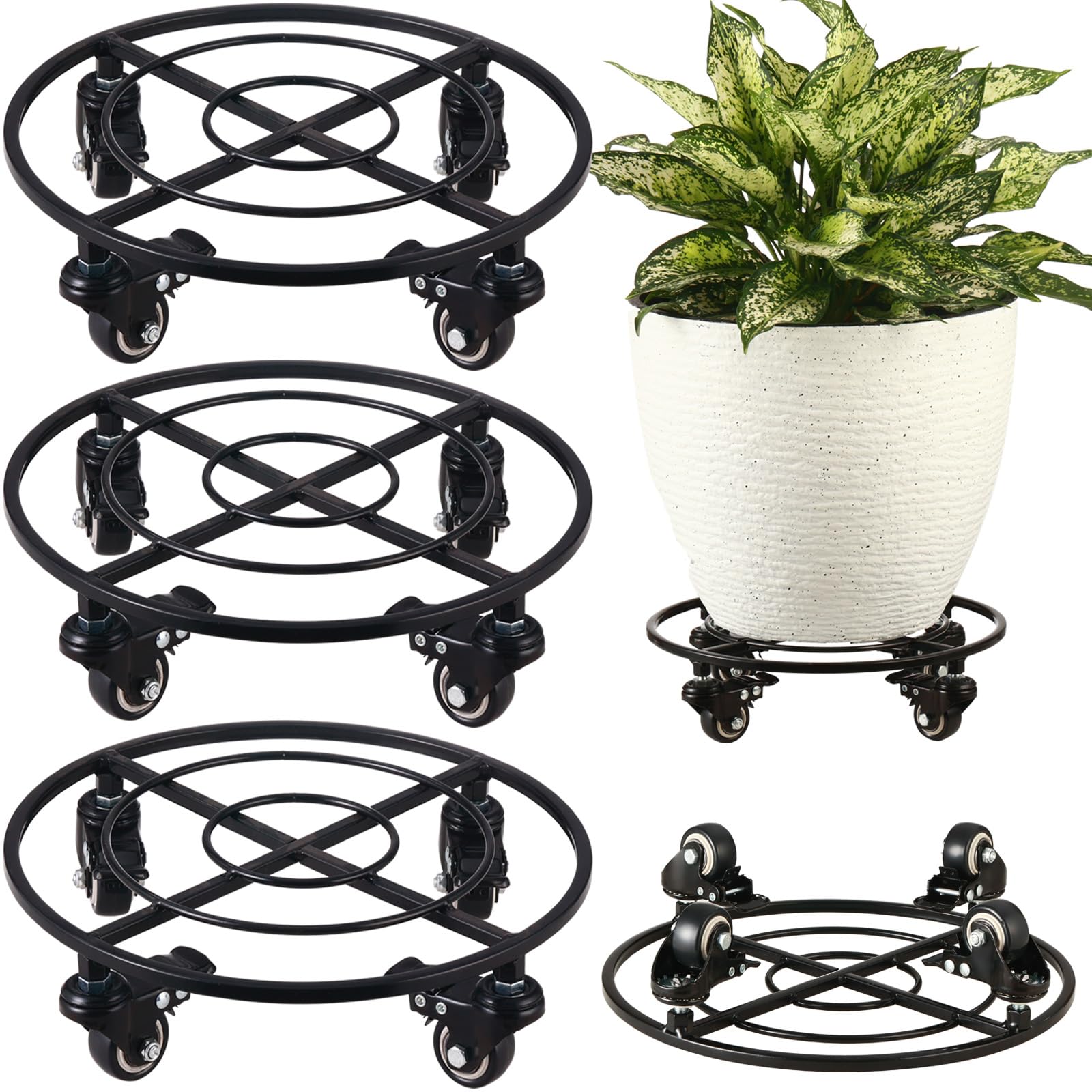 Amazon.com: KvyusFlourish 3 Packs Metal Plant Caddy with Wheels 12 ...