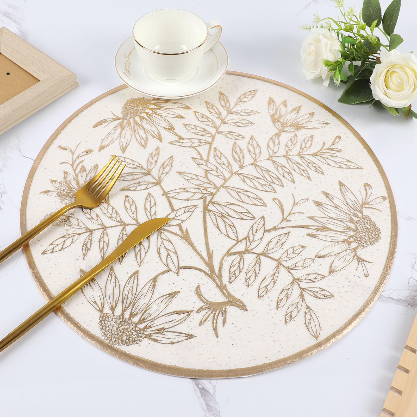 Amazon.com: Evevda Gold Round Placemats Set of 6 Pressed Vinyl ...