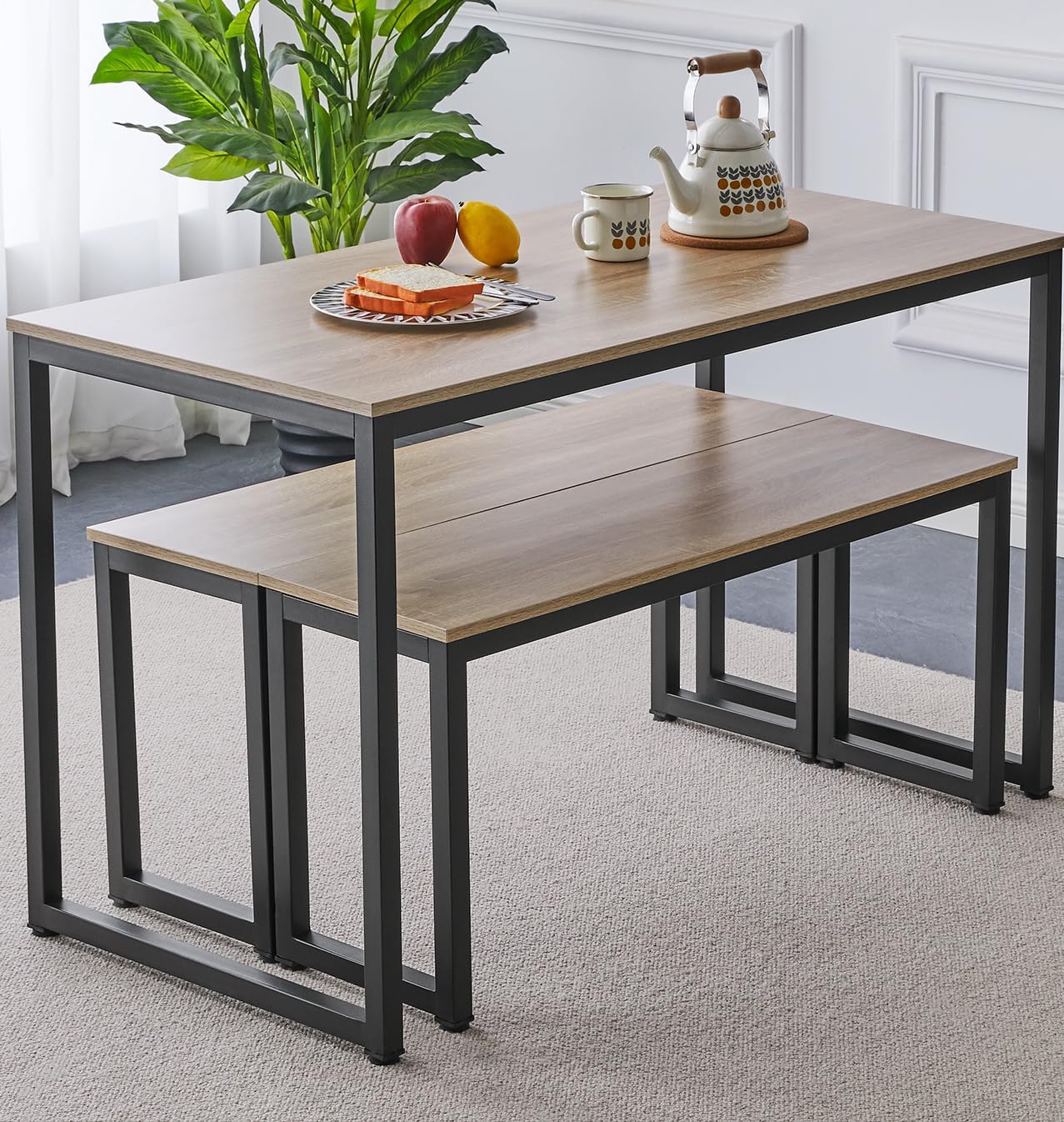 Hallowood Furniture Kempley Small Dining Table & 2Dining Bench, Table ...