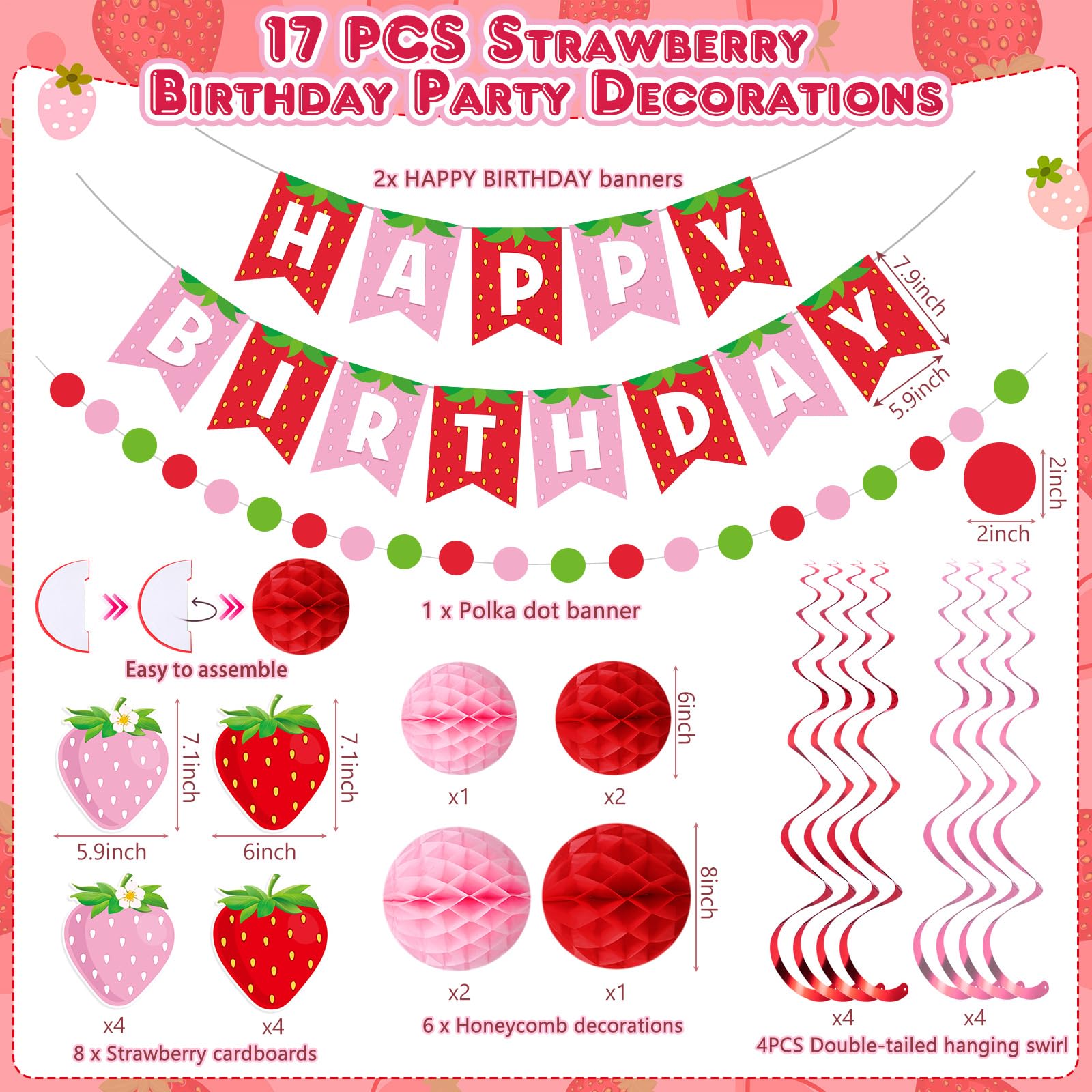 Snapklik.com : 17 Pcs Strawberry Party Decorations Set Strawberry ...