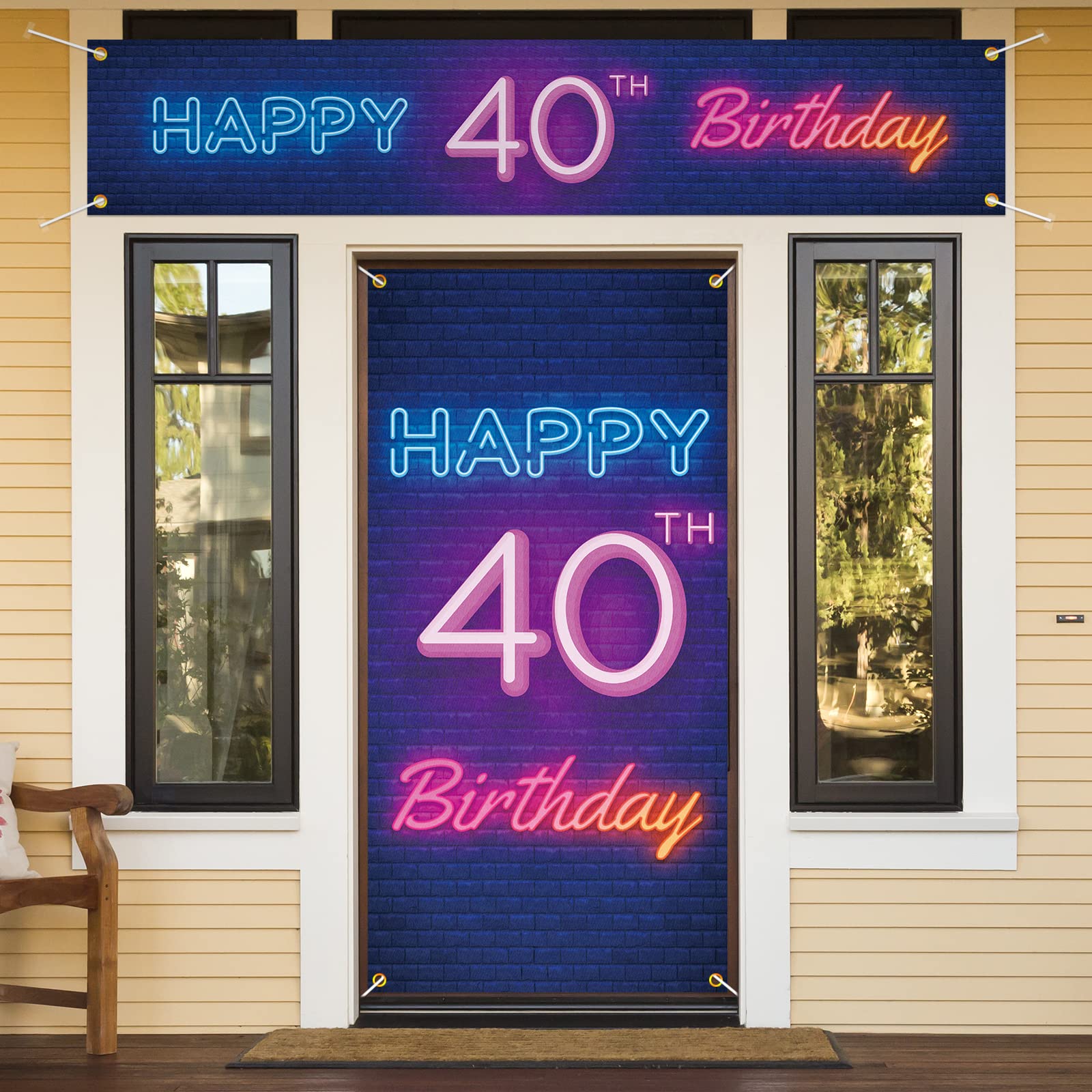 Amazon.com: Neon Happy 40th Birthday Door Cover Porch Banner and Large ...