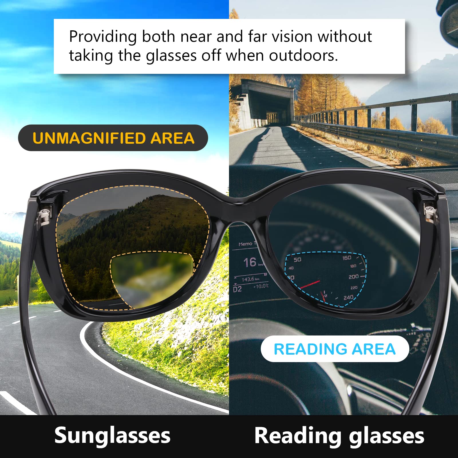 KISDATE OPTICS Glamorous 2 Pack Bifocal Reading Glasses Sunglasses women Driving/Reading ...