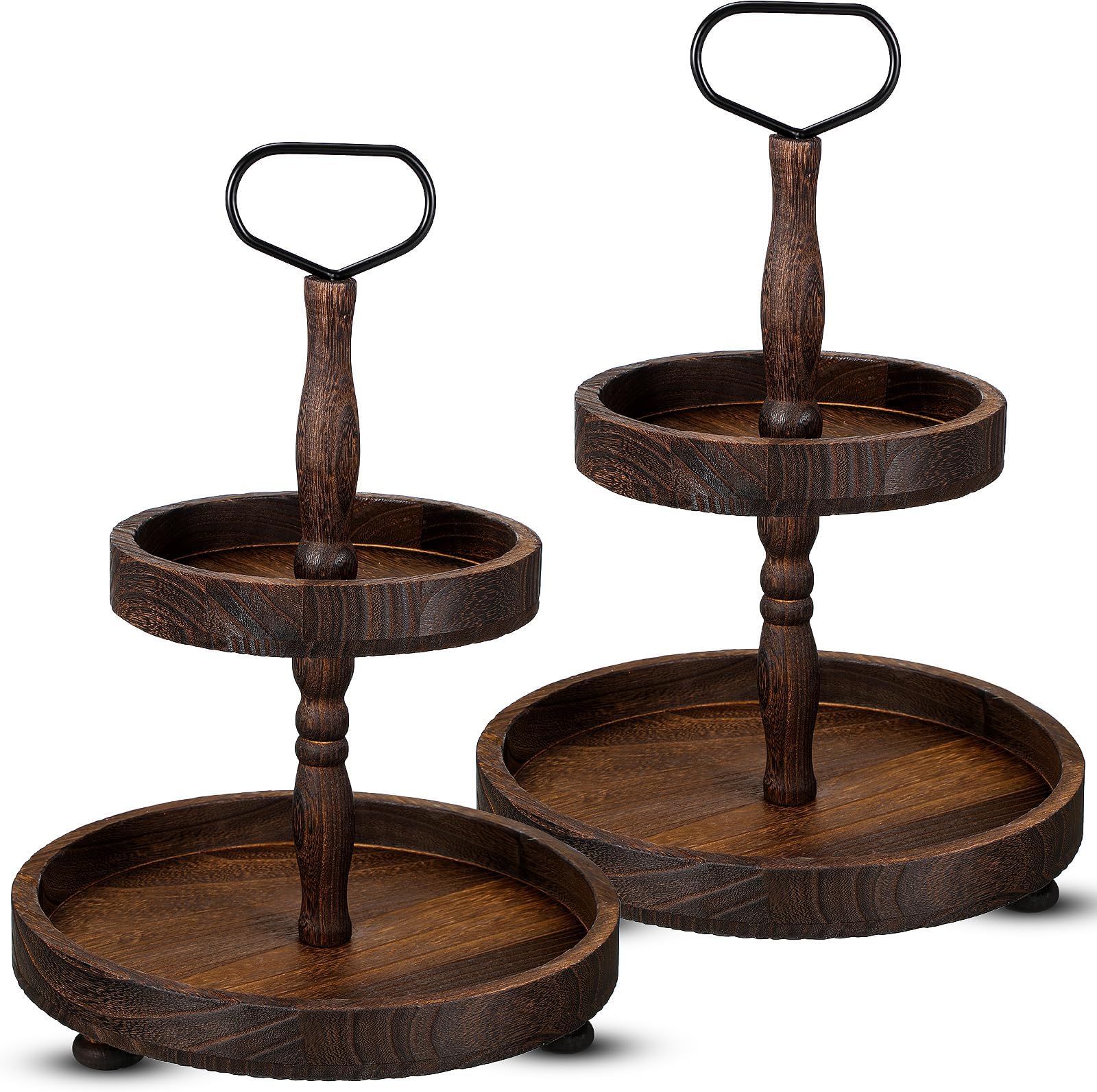Amazon.com: FoldTier Set of 2 Wood 2 Tiered Tray, Round Serving Tray ...