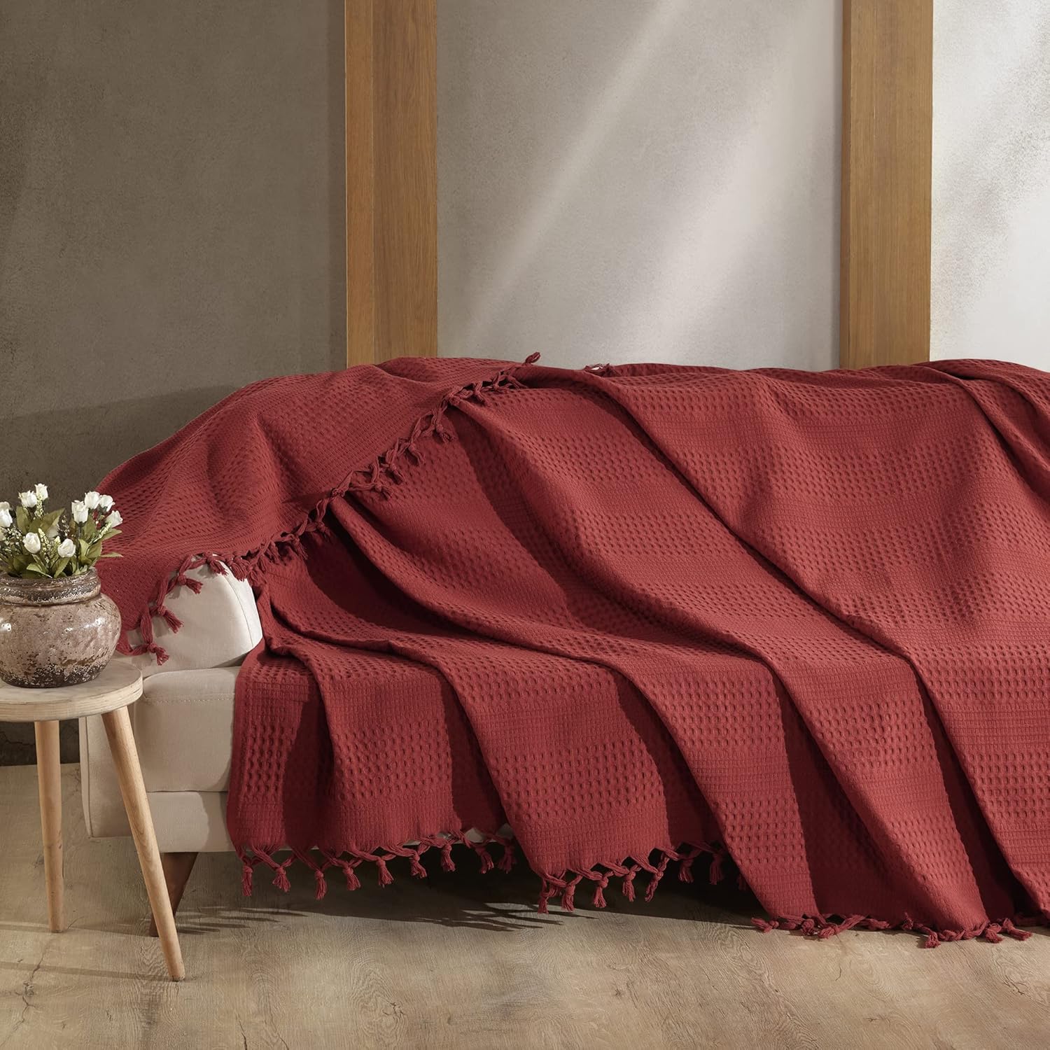 Milam London Burgundy Throw Blanket | Cotton Waffle Bedspreads King ...