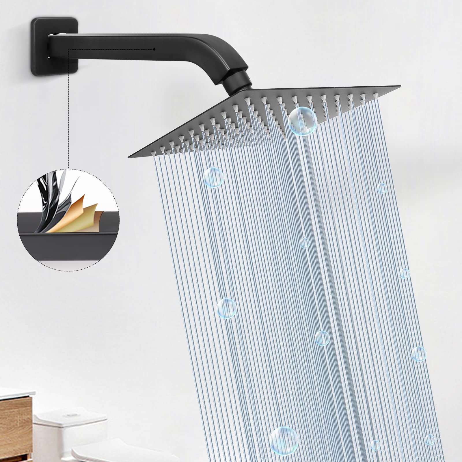 Brushed Nickel Shower Head HarJue Extension - Stainless Steel Rain ...