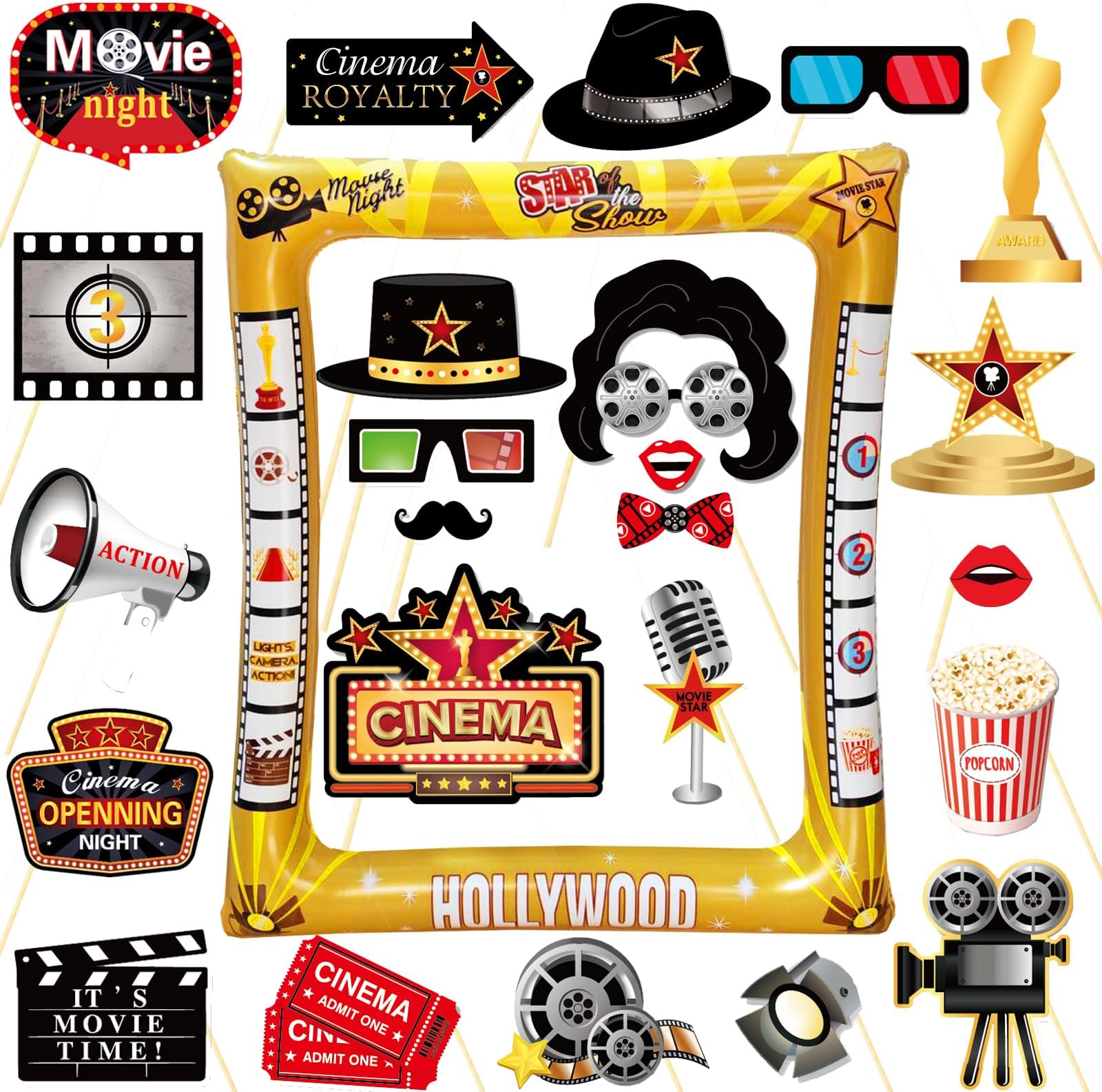 Losuya Movie Night Photo Props Movie Party Photo Booth Props Decoration ...