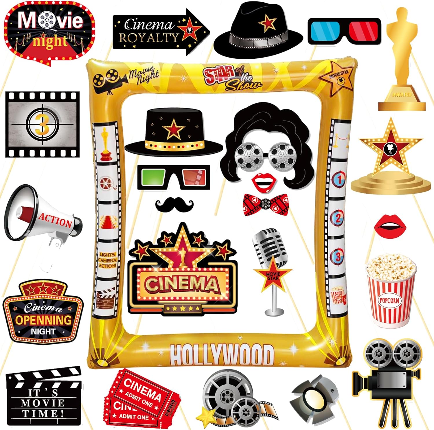 LMSHOWOWO Movie Night Party Accessories, 25PCS Movie Night Photo Booth ...