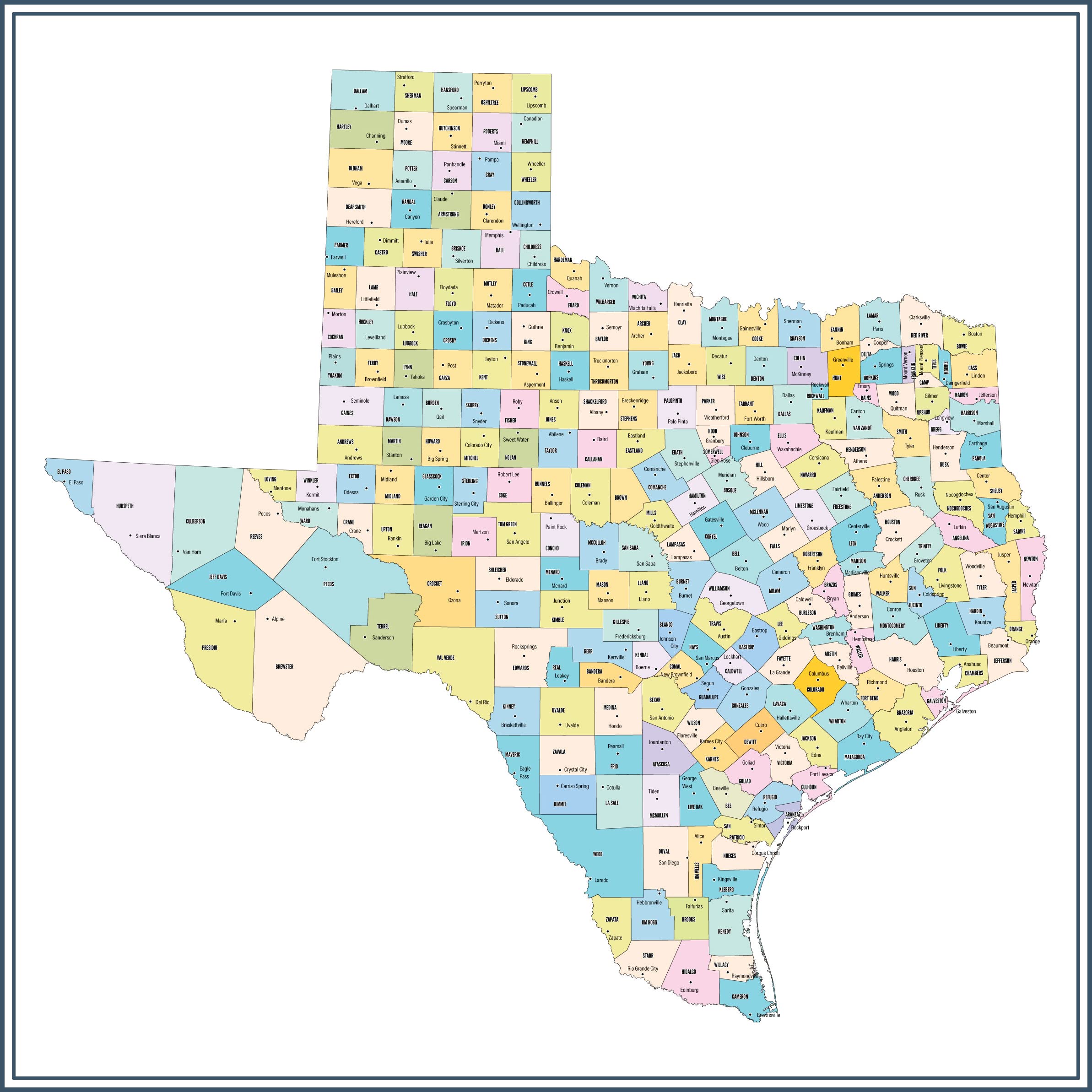 Amazon.com: Wall Art Impressions 24"x24" Texas County Map and County ...