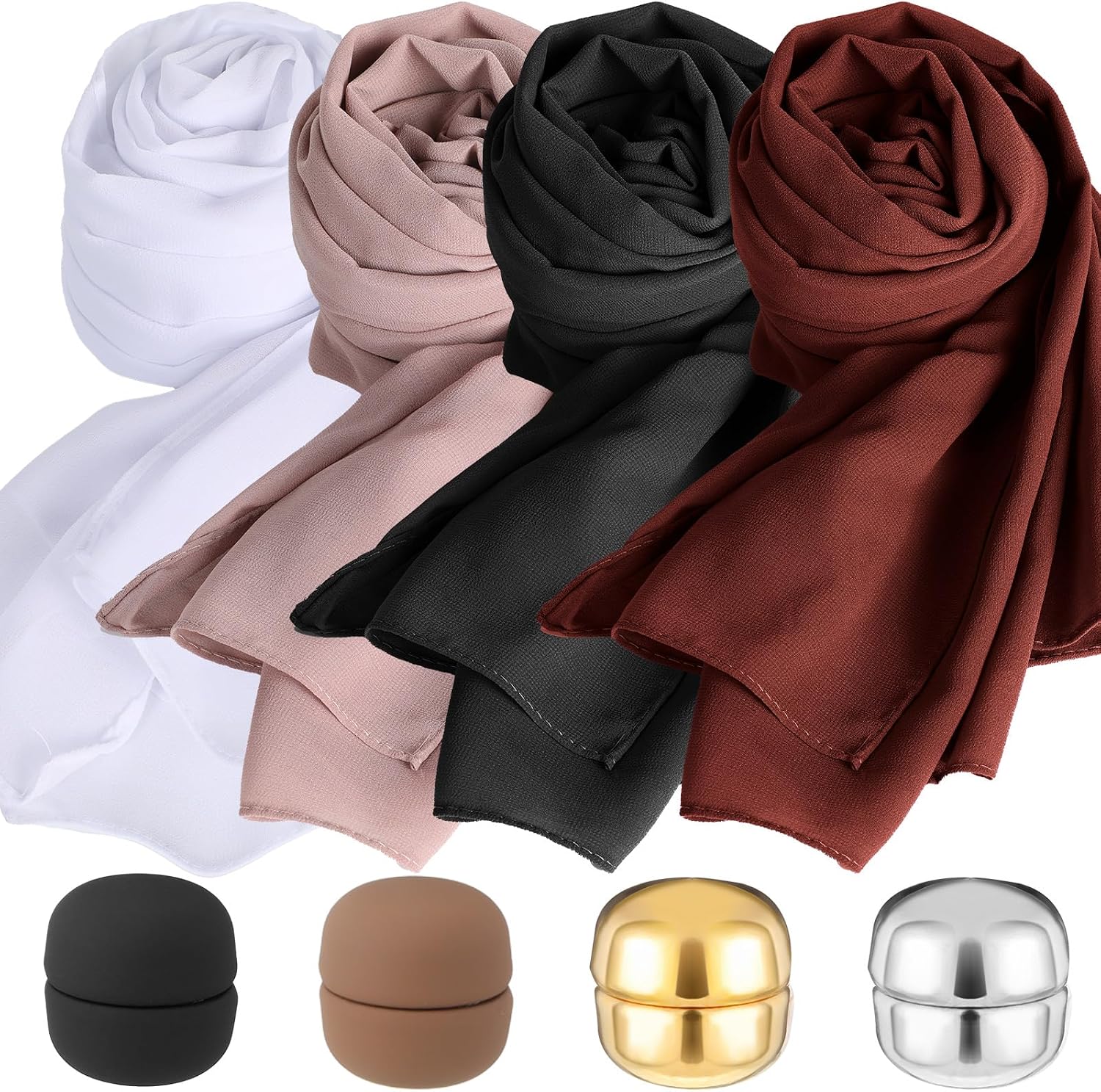 ShinyMatch 4 Set Muslim Hijab Scarfs with Magnetic Pins Chiffon Head ...