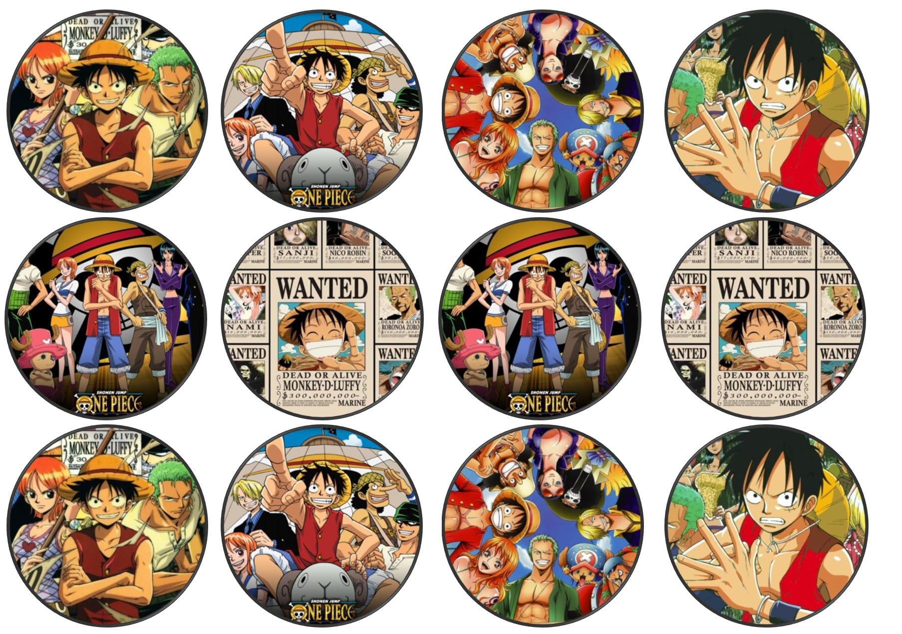 24 Japanese Anime Theme Edible Wafer Cup Cake Toppers (One Piece ...