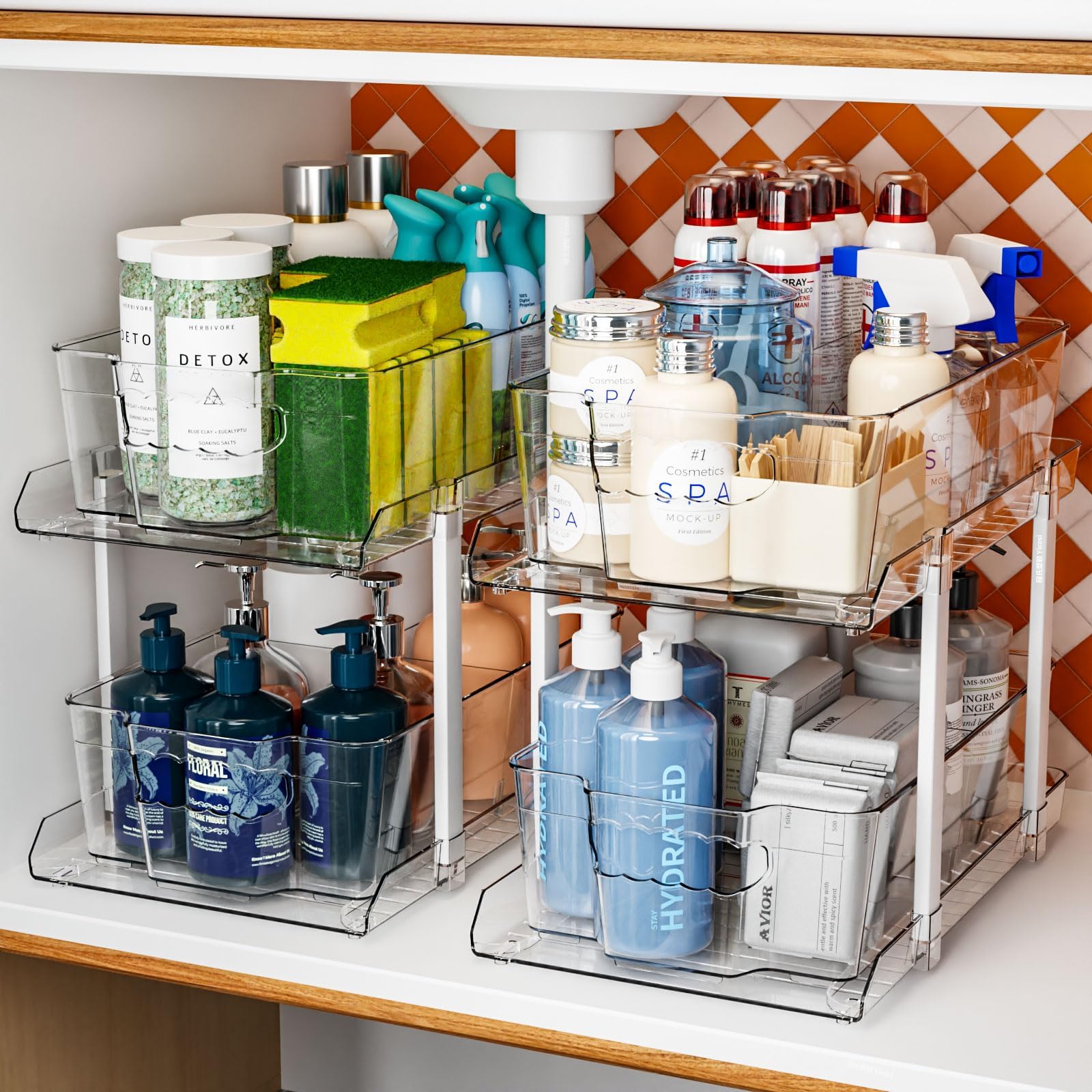 Amazon.com: Masirs 2-Tier Clear Pull-Out Drawer Organizer - Sleek ...