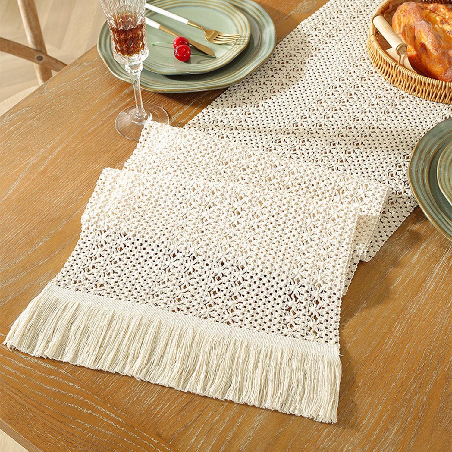 Amazon.com: Sucrain Macrame Style Table Runner, 12x71 Inch Cream Ivory ...