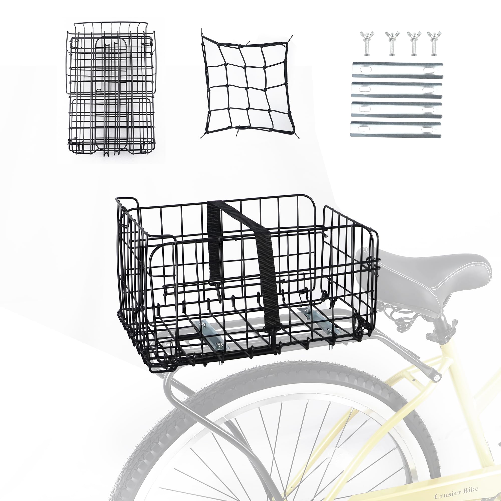 Bike Basket Rear Folding Bike Basket Steel Wire Fold-Up Basket for Bike ...