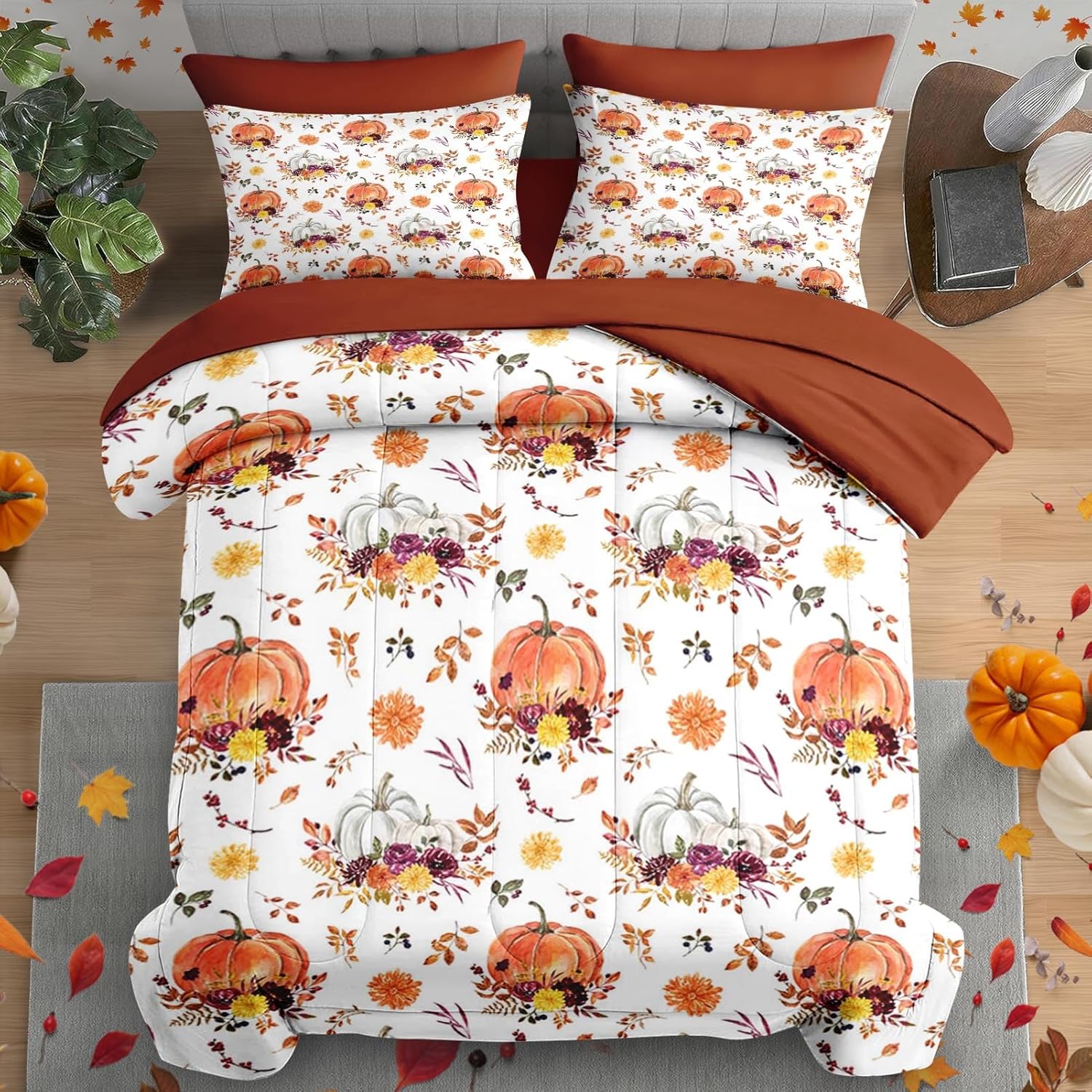 Amazon.com: Pamnest Fall Comforter Set King Size, Watercolor Floral ...