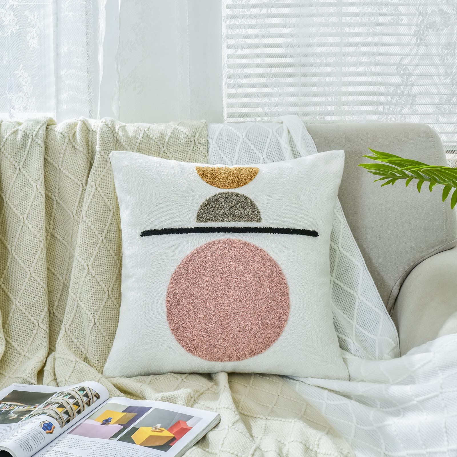 Amazon.com: Boho Embroidered Throw Pillow Covers Soft Tufted Neutral ...