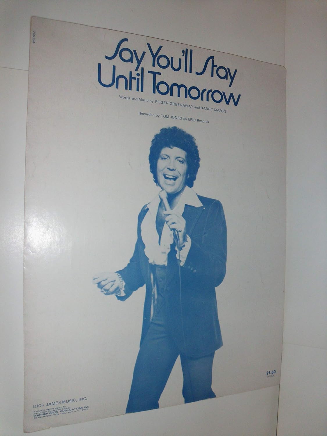 Say You'll Stay Until Tomorrow (sheet music with 1976-7 photo of Tom ...