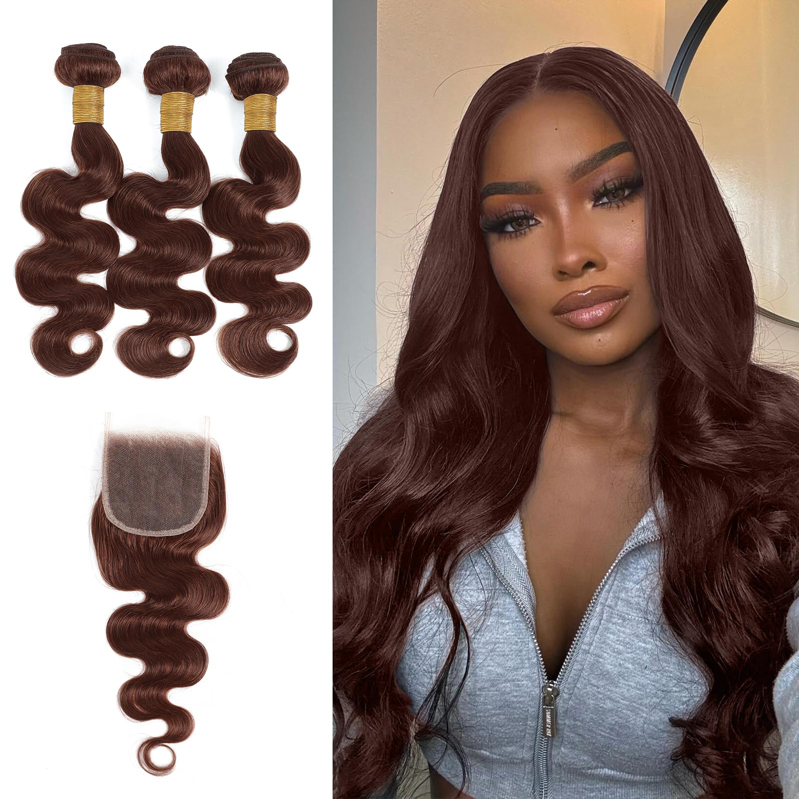 Amazon.com : JOLAI Chocolate Brown Body Wave Bundles with Closure Human ...
