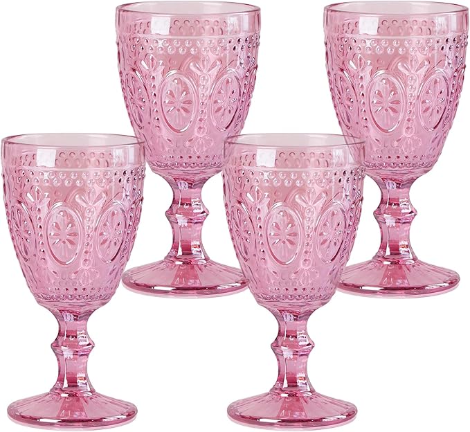 Amazon.com | abrwyy Pink Wine Glasses set of 4, Pink Goblets, Vintage ...