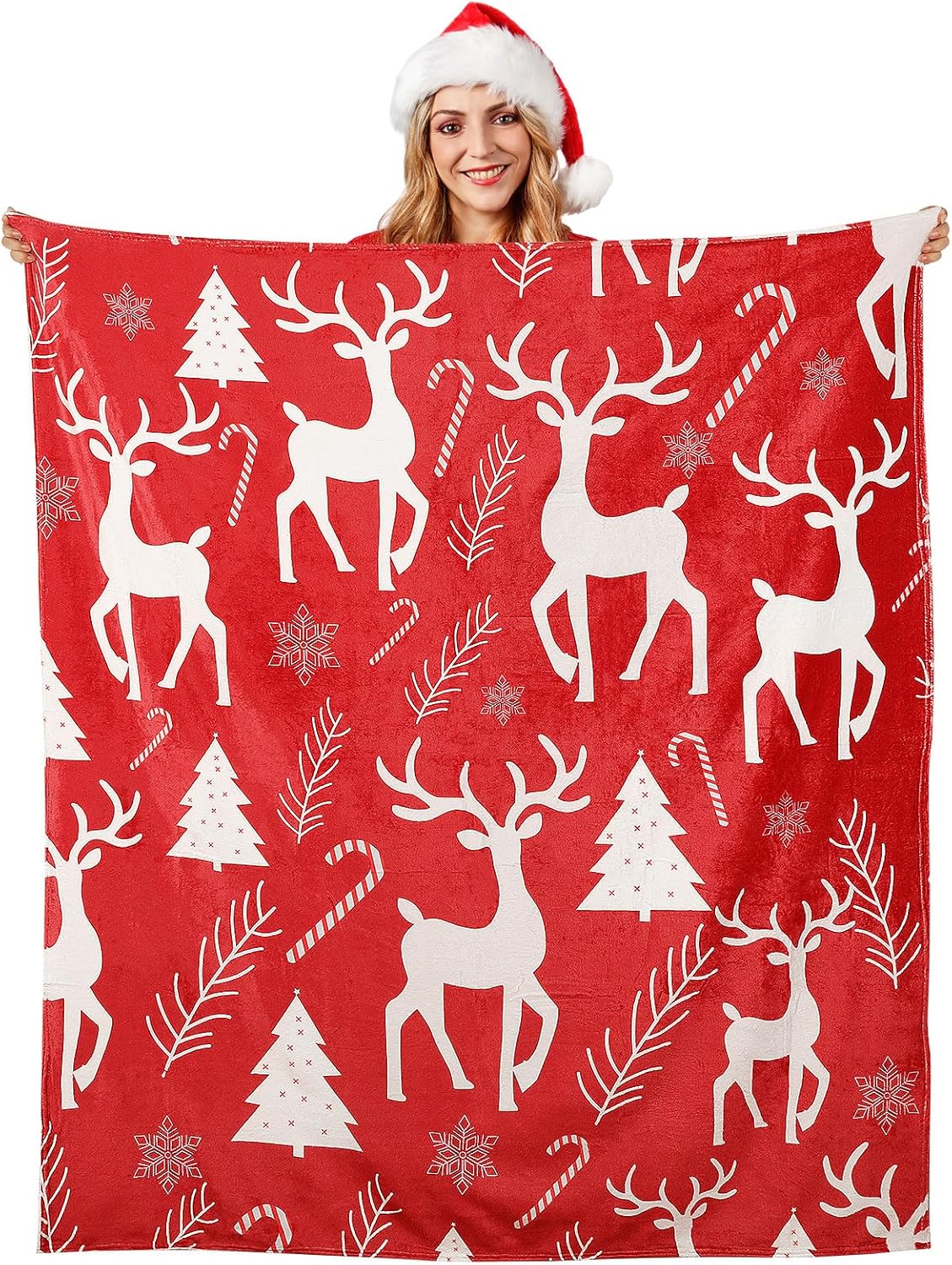 Amazon.com: Lewondr Flannel Throw Blanket, Super Soft Christmas Throw ...