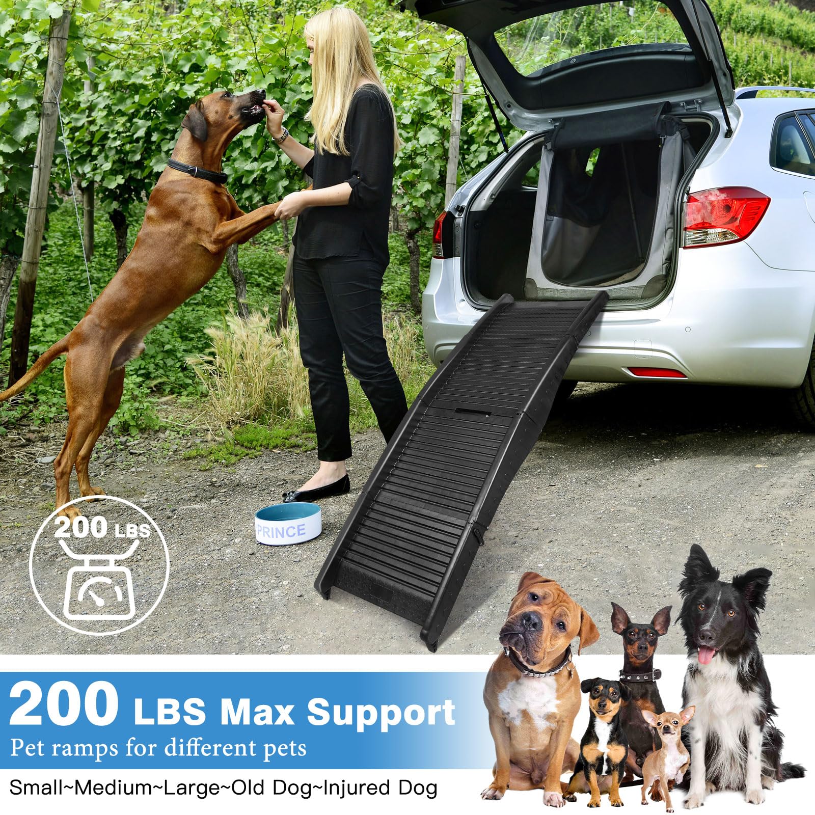 Dog Car Ramp, Folding Pet Steps for Medium and Large Dogs, Non-Slip ...