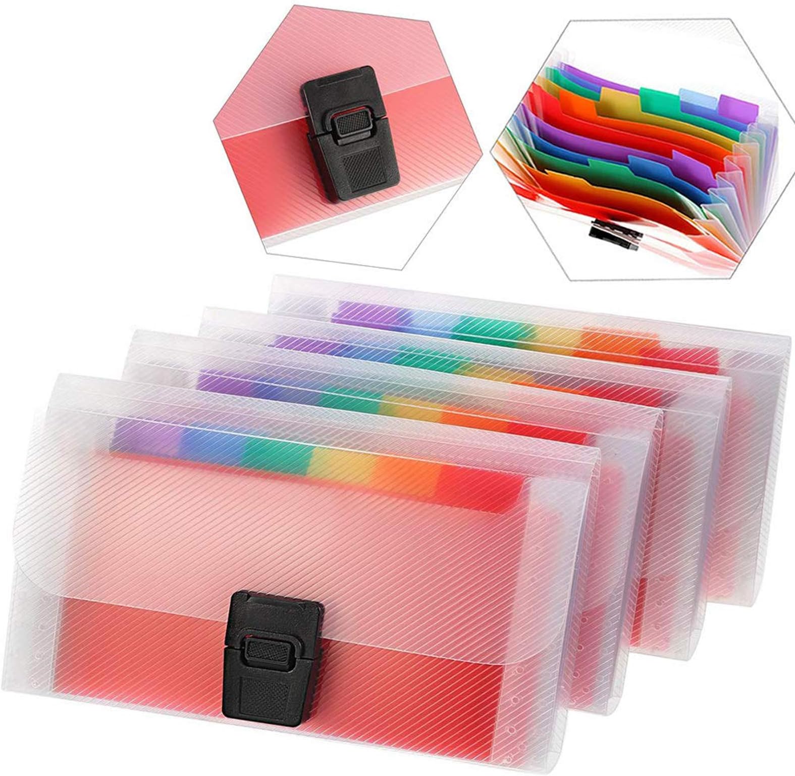 4 Pack Mini Document File A6 Rainbow Expanding File Folder 13 Pocket ...