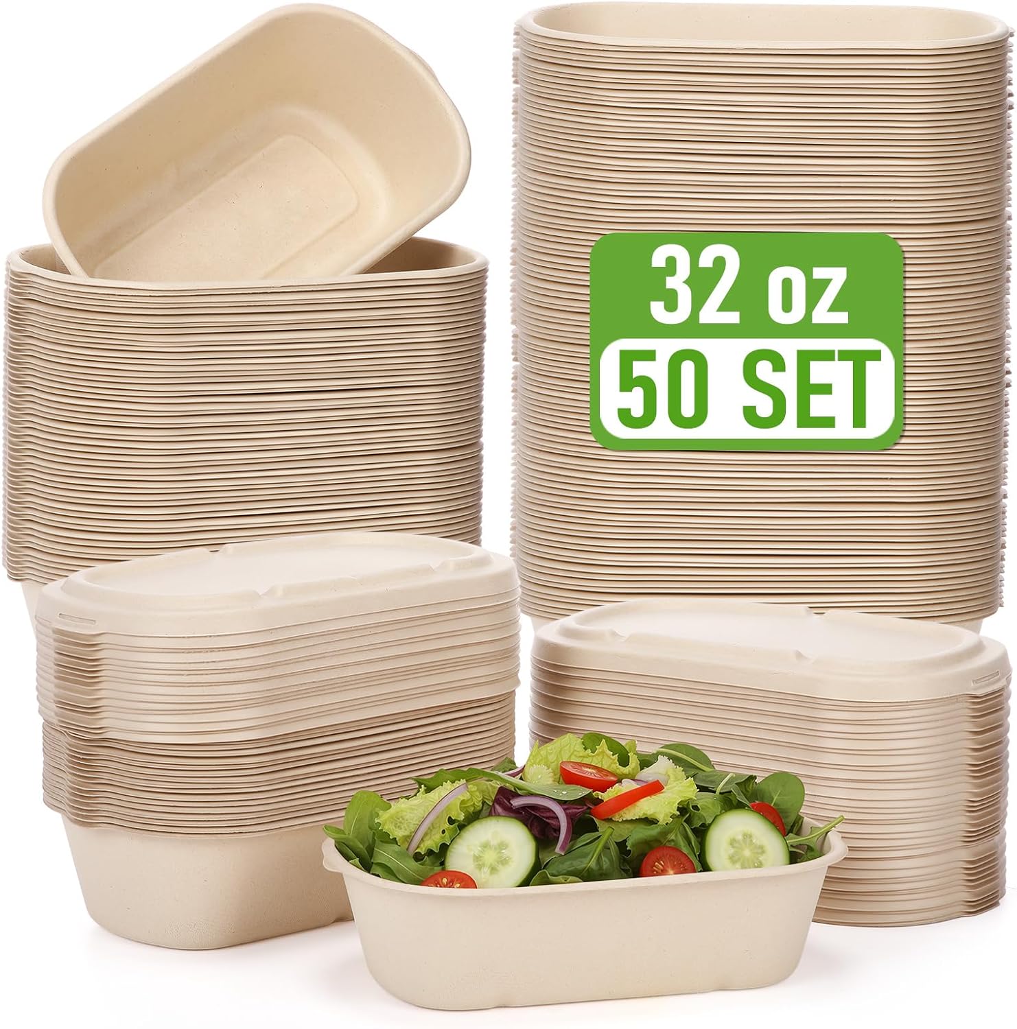 Amazon.com: Acellegic 50 Pack 32 oz Disposable Meal Prep Containers ...