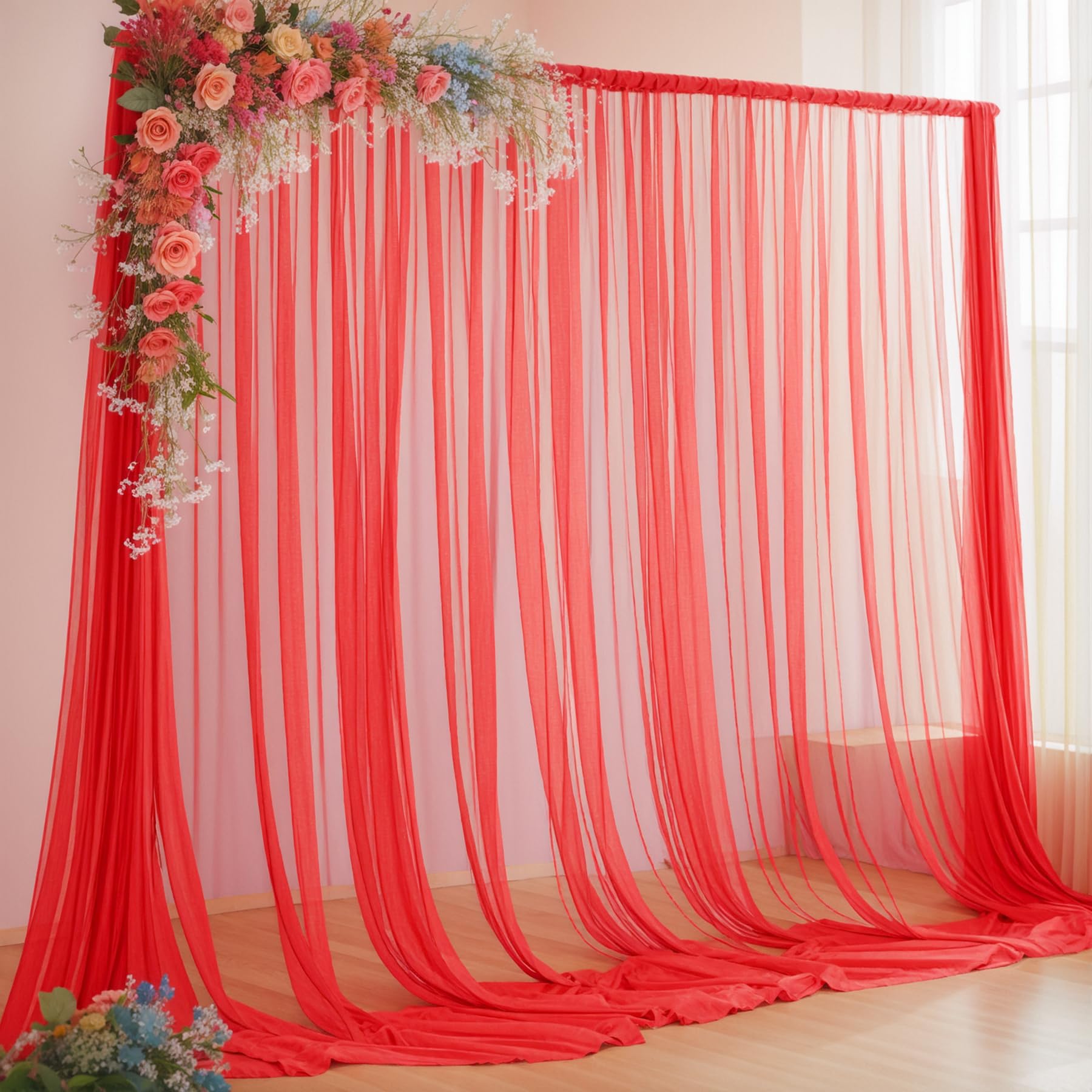 Amazon.com: 10x10ft Red Tulle Backdrop Curtain for Parites, Sheer ...