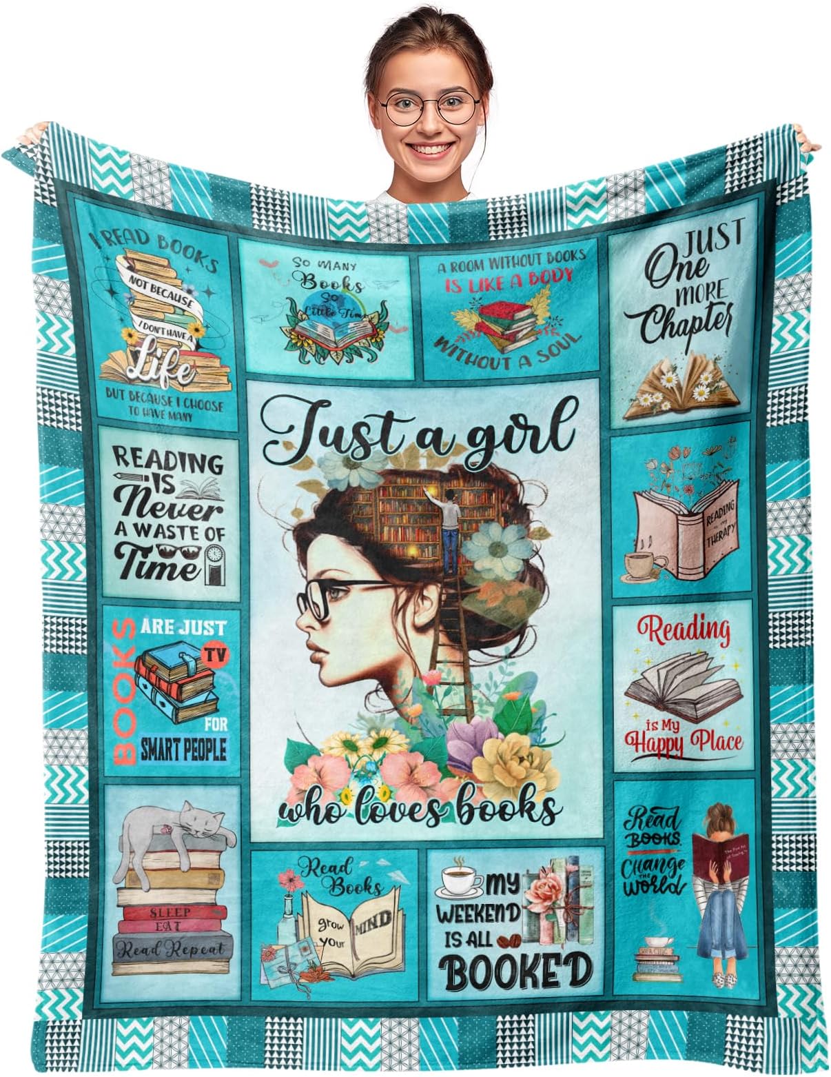Amazon.com: Just a Girl Who Loves Books Reading Blanket 60"X50", Gift ...