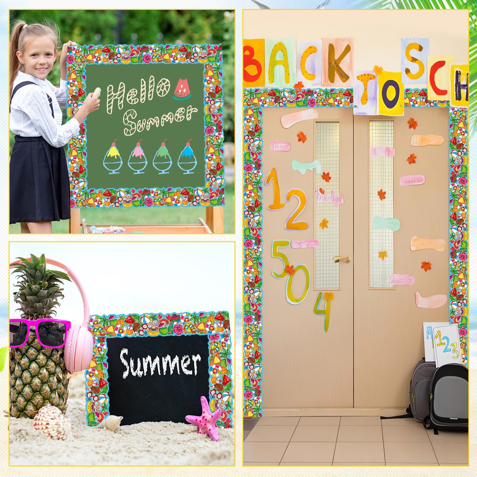 Snapklik.com : 65.6Ft Summer Bulletin Board Borders, Cute Coconut Drink ...