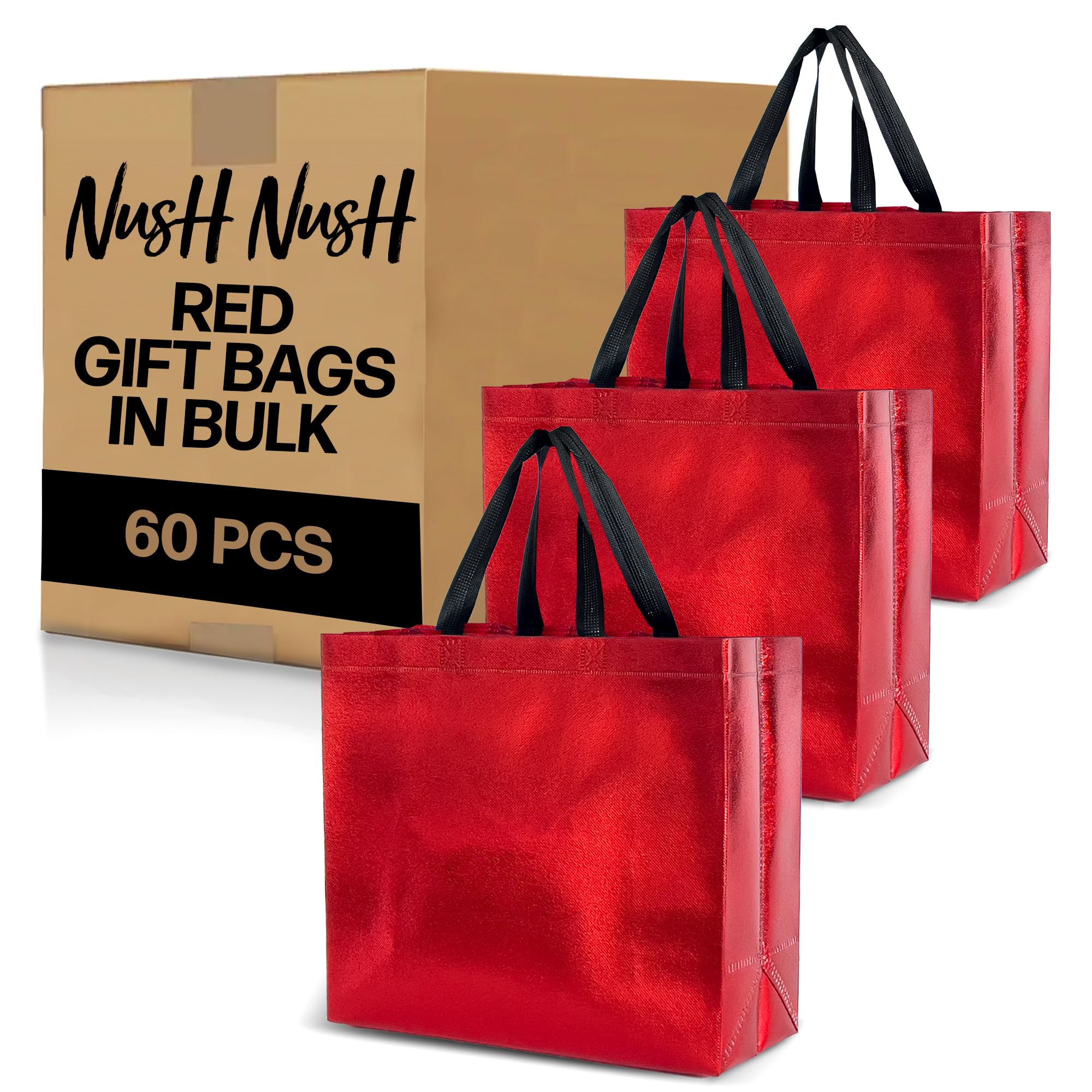 Amazon.com: Nush Nush Red Gift Bags Large Size – Set of 60 Shiny Red ...