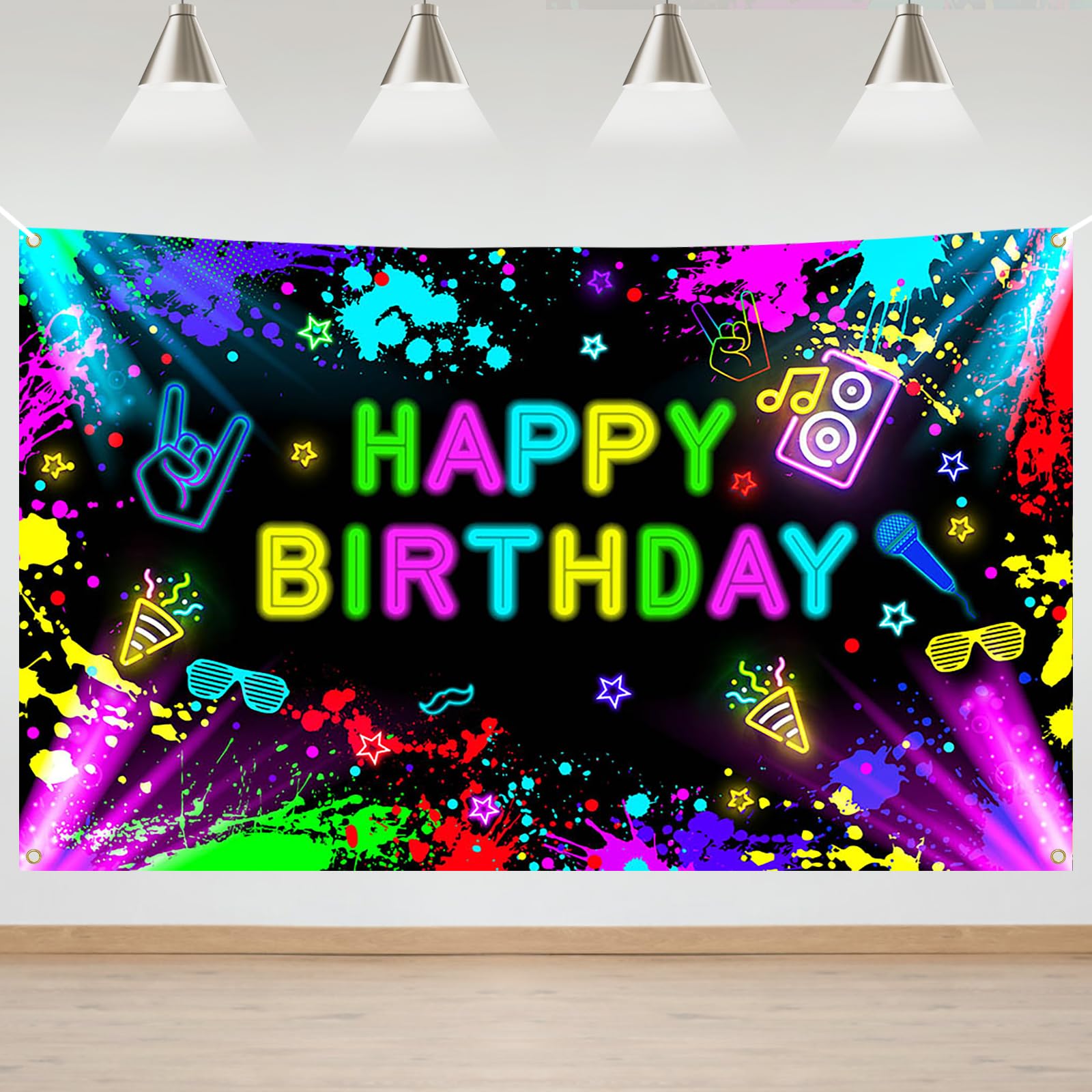 Amazon.com: Lecheme Neon Birthday Backdrop 6x4 ft Glow in The Dark ...