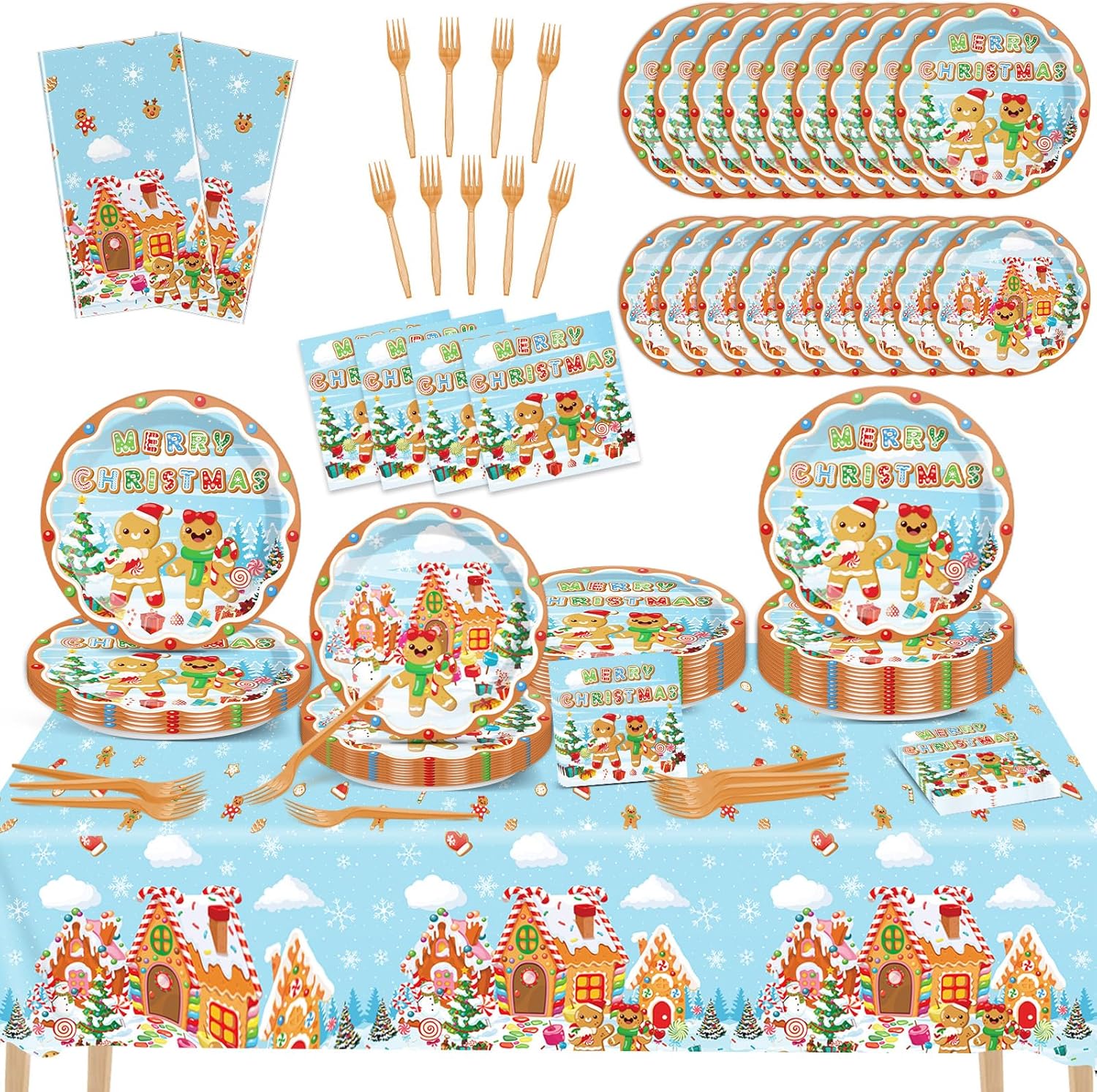 Amazon.com: 24 Guests Gingerbread Christmas Tableware Set Party ...