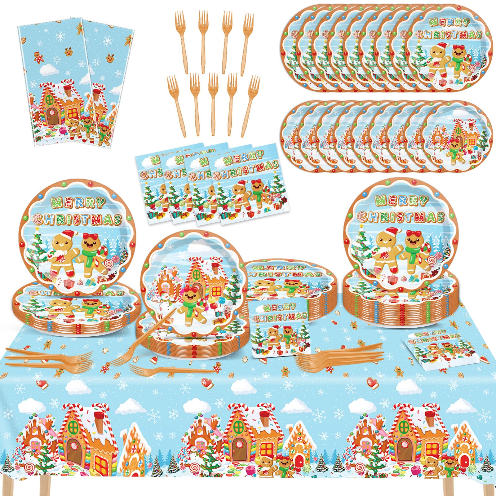 Amazon.com: 24 Guests Gingerbread Christmas Tableware Set Party ...