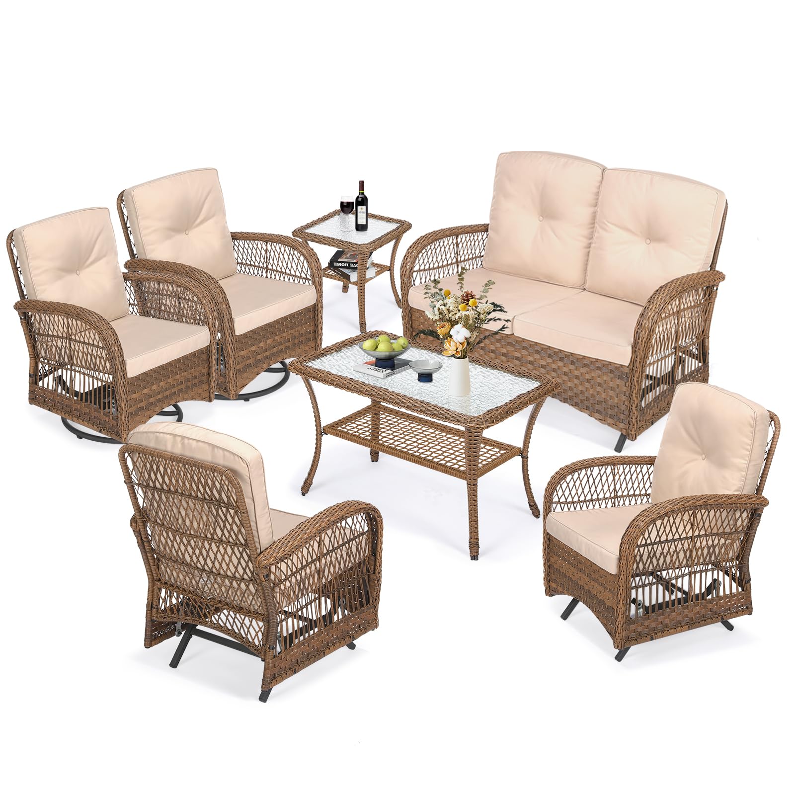 Amazon.com: MEETWARM 7 Pieces Outdoor Patio Rattan Furniture Sets, All ...
