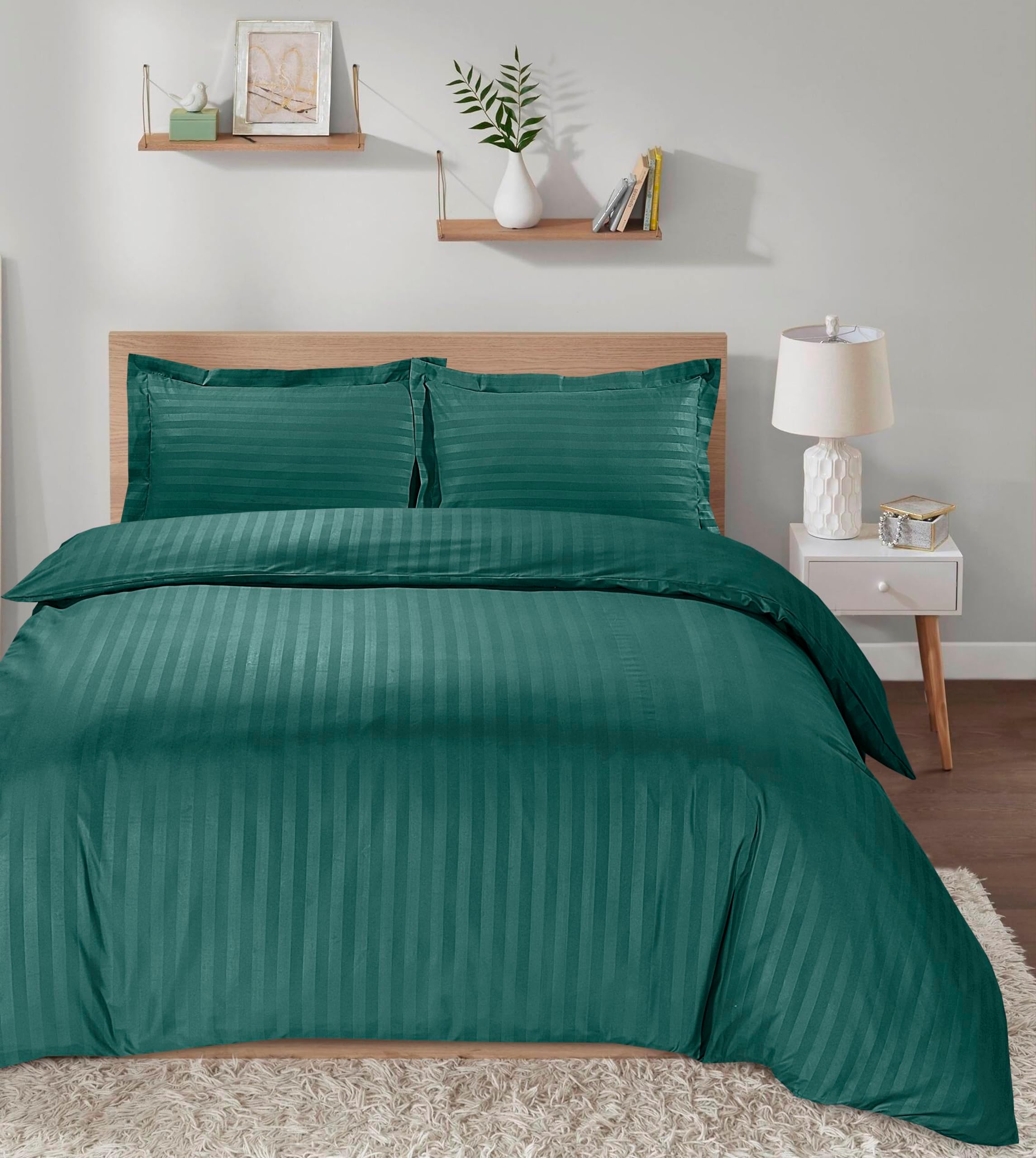 Casabella Satin Stripe Duvet Cover Sets, Luxurious Double Jade Bedding ...