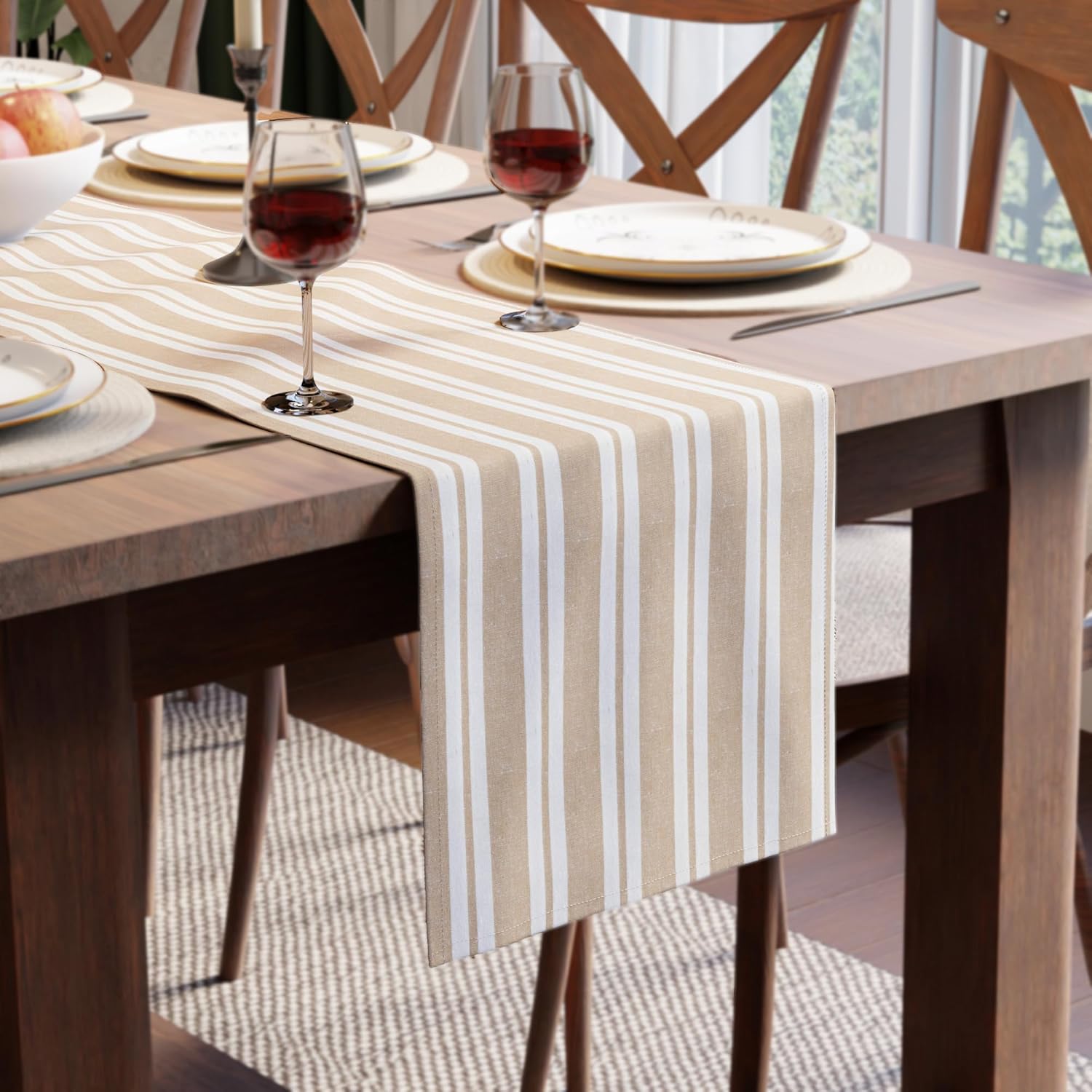Amazon.com: Encasa XO Cotton Dining Table Runner | Franca Beige Stripes ...