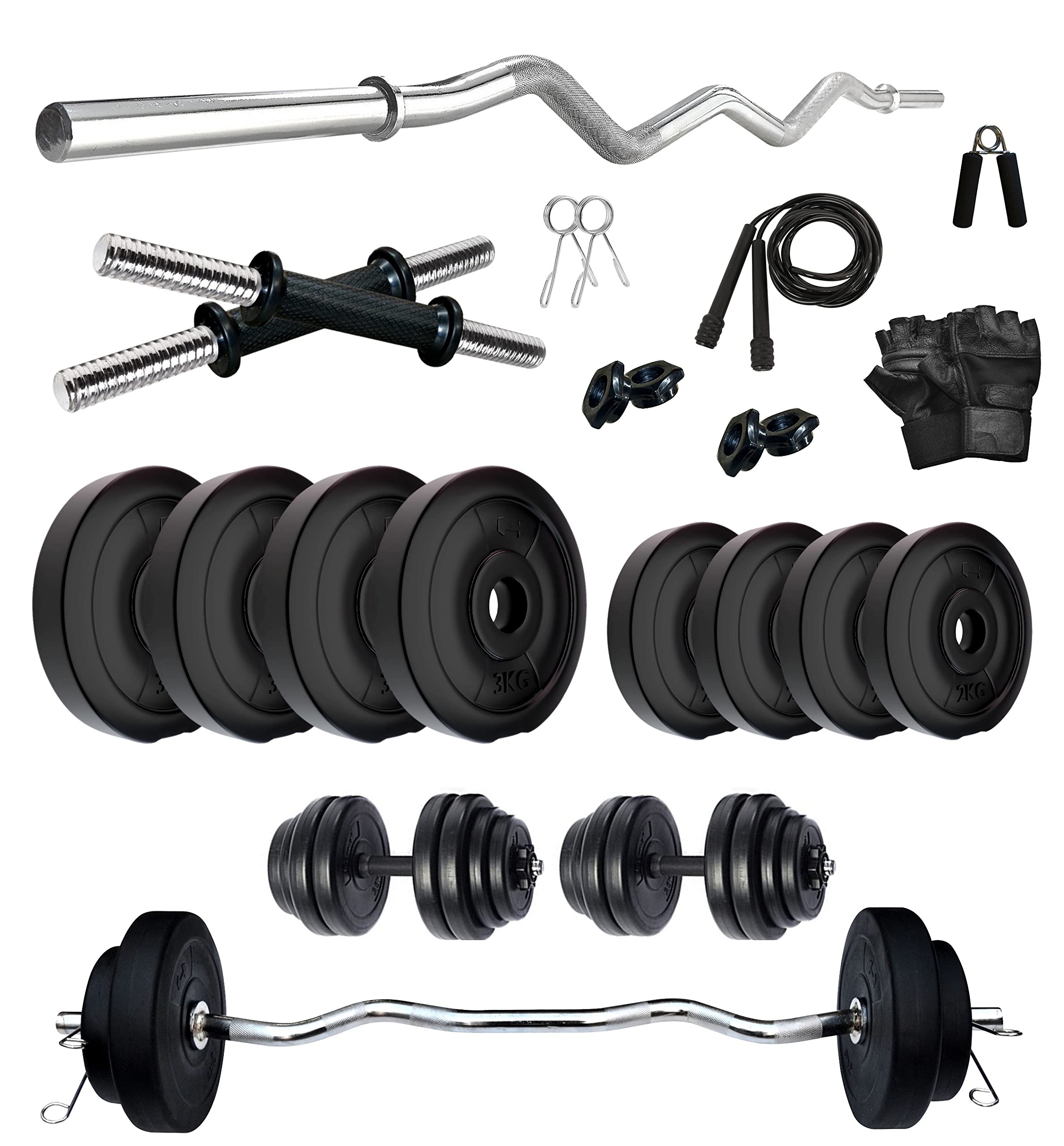 Buy Fitmax PVC 20KG Combo 3 WB Home Gym Set with One 3 Ft Curl and One ...