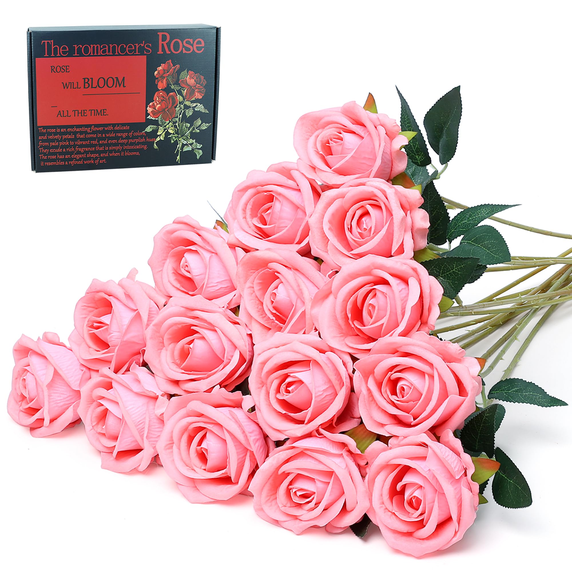 Amazon.com: SITUMEIZI 15PCS Pink Roses Artificial Silk Flowers Fake ...