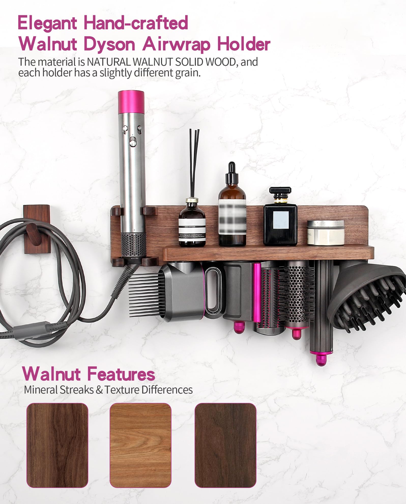 Affogato Walnut Storage Holder Compatible with Dyson Airwrap Wall Mount ...