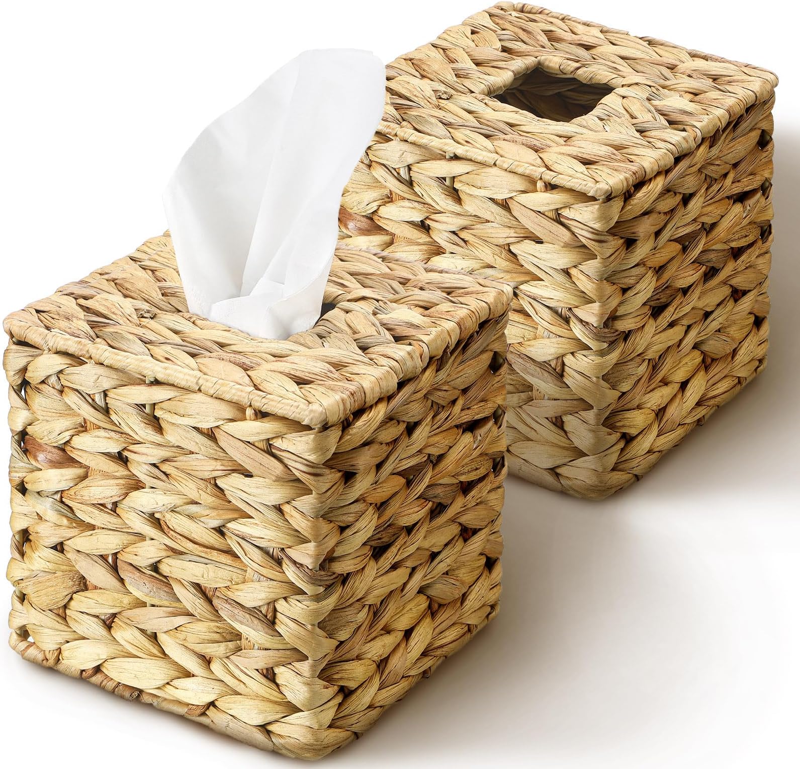 Amazon.com: Xuhal 2 Pcs Square Tissue Box Cover Woven Rattan Wicker ...
