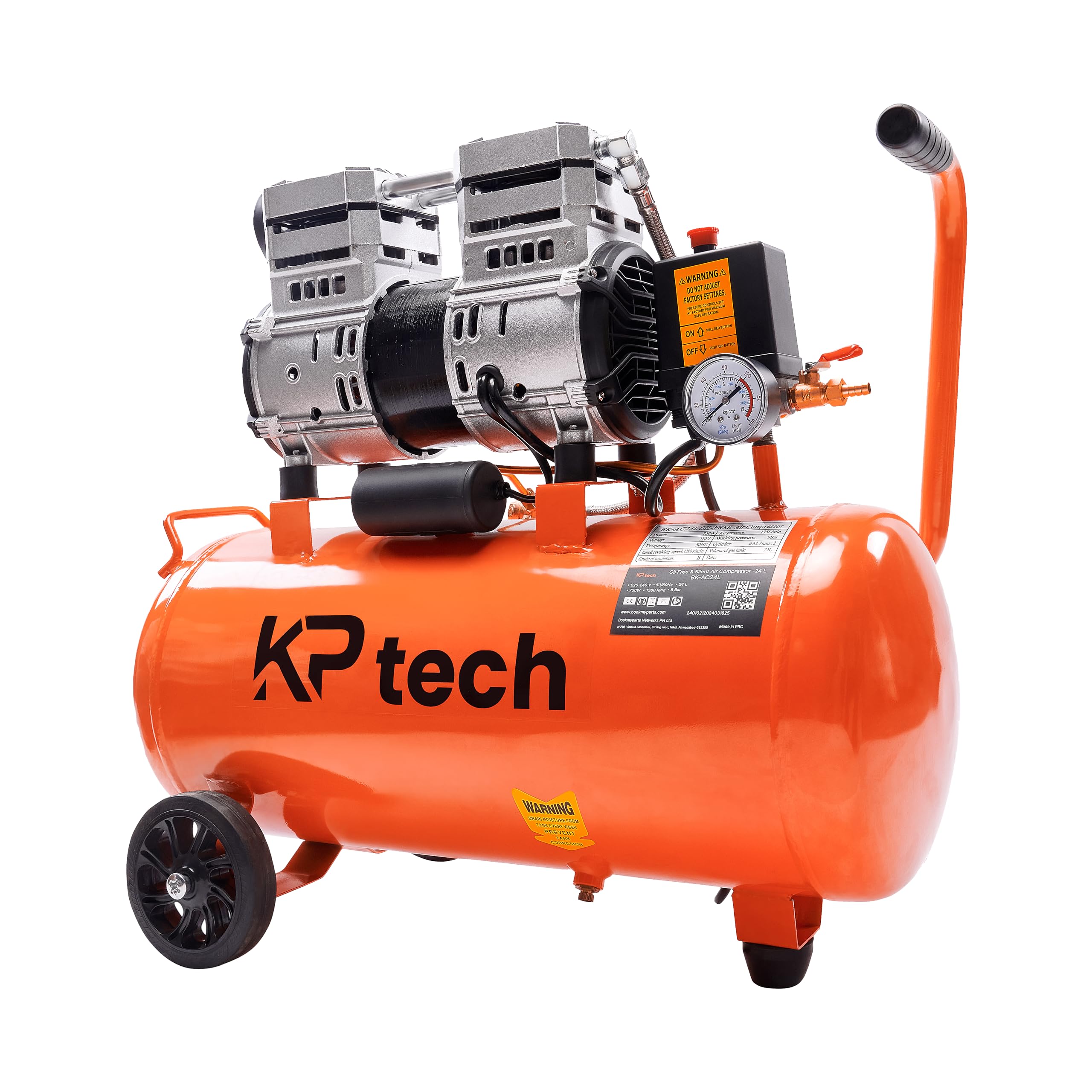 KP Tech Oil Free Air Compressor | 750 W | 1380 RPM | 24 Litre Tank ...