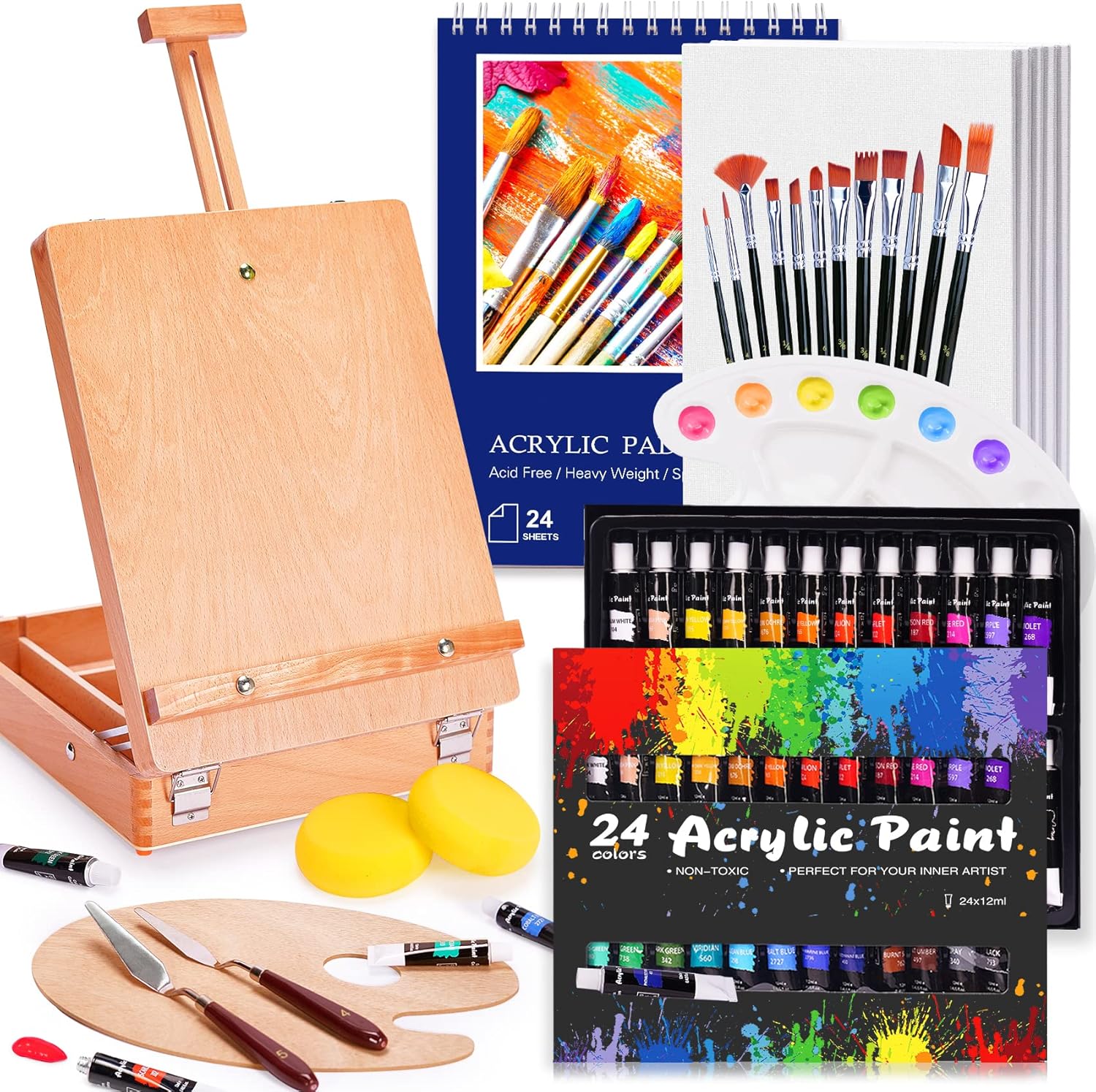 Amazon.com: Acrylic Paint Set 49 Piece, Artist Painting Set with Wood ...