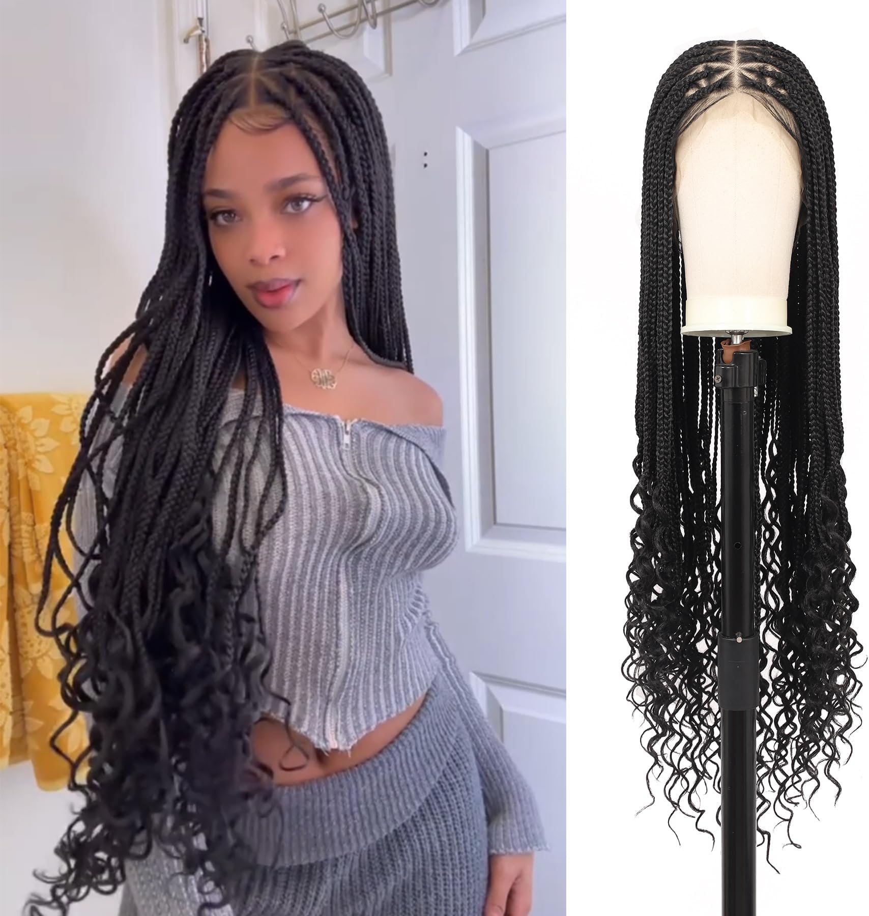 Amazon.com : Fecihor 360° HD Full Lace Triangle Knotless Braided Wigs ...
