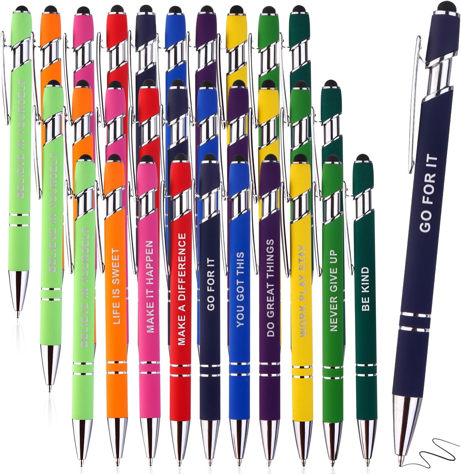 RUIYELE 30 Pcs Inspirational Pen Metal Quotes Ballpoint Pen with Stylus ...